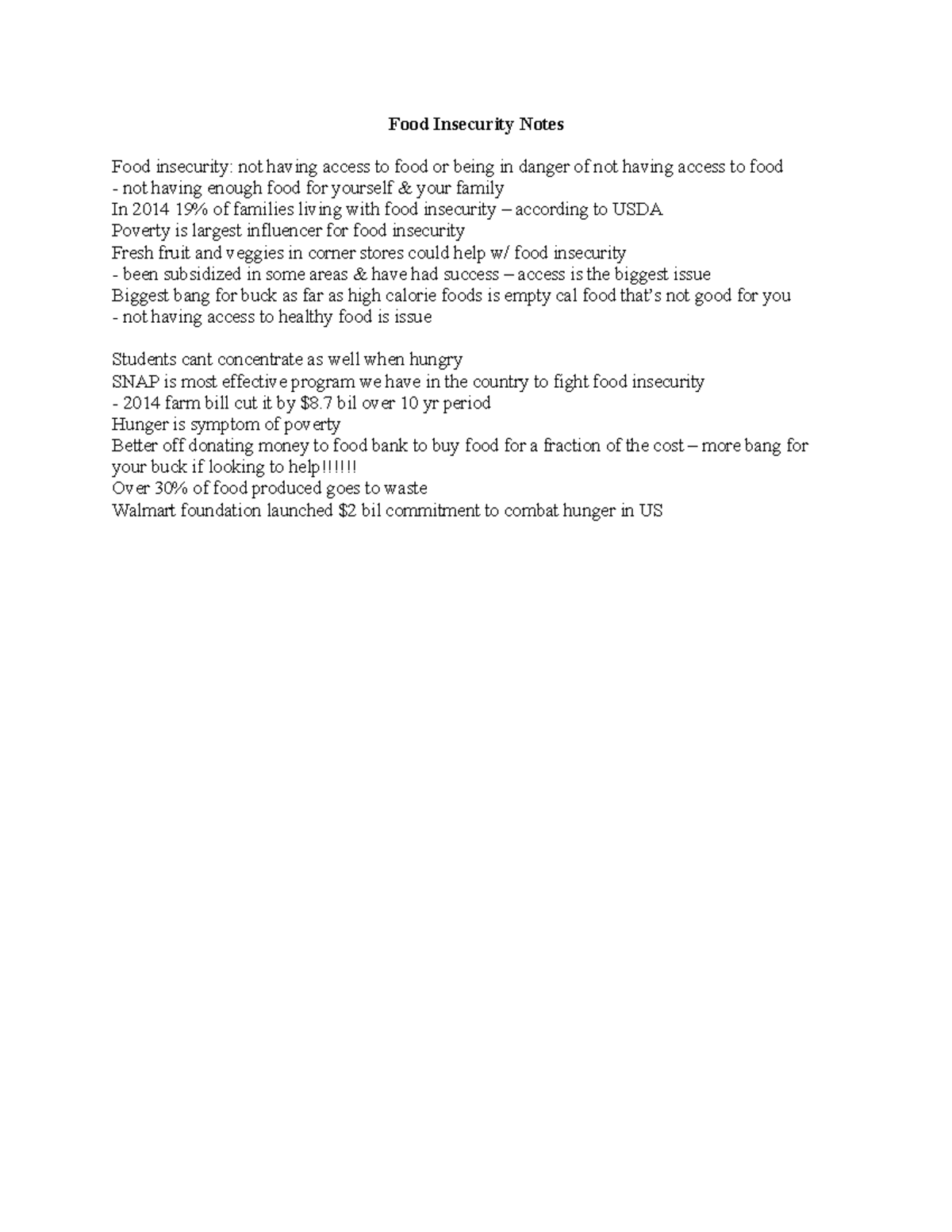 Food Insecurity Notes - Studocu