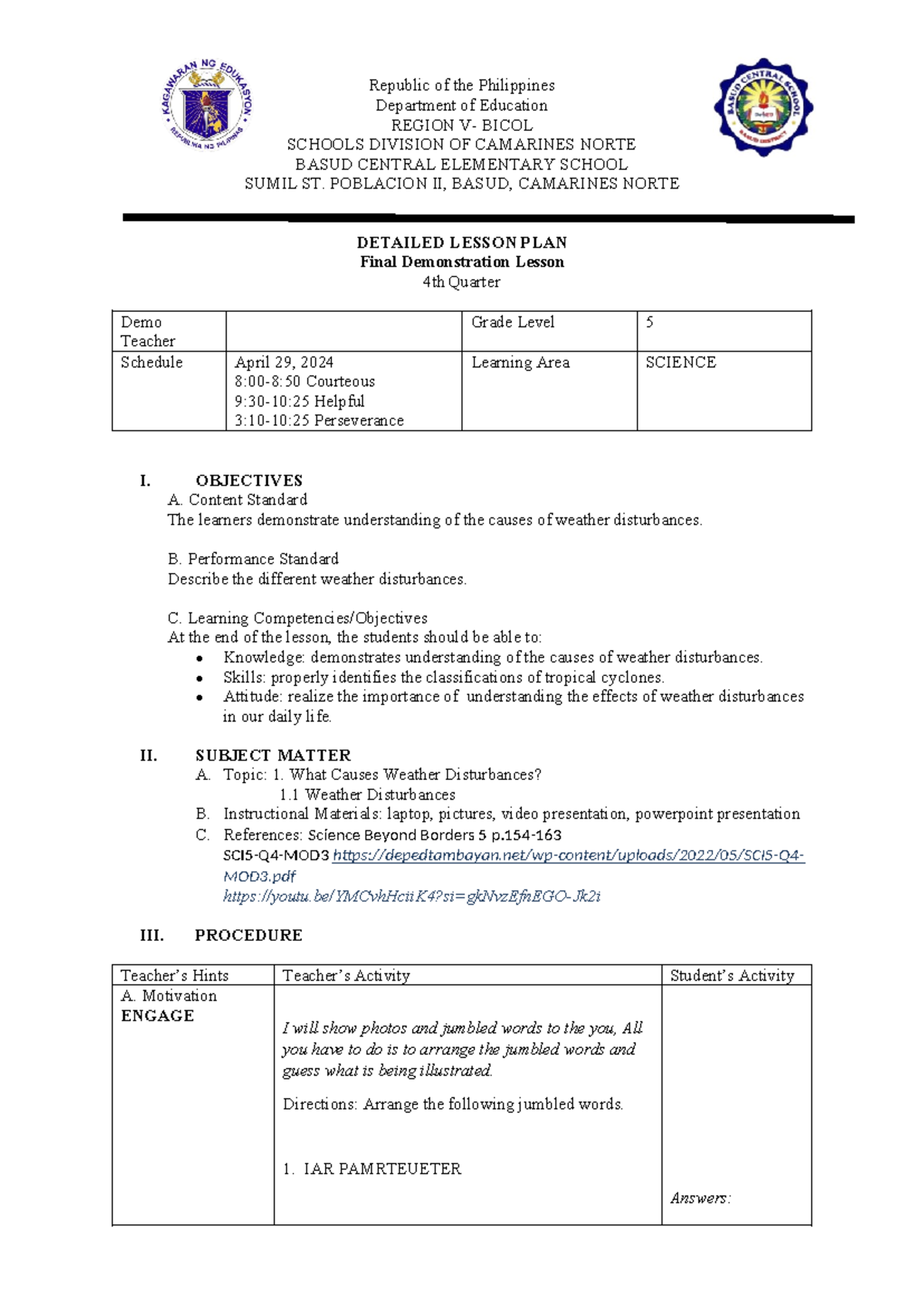 Science-DLP V - A detailed lesson plan - Republic of the Philippines ...