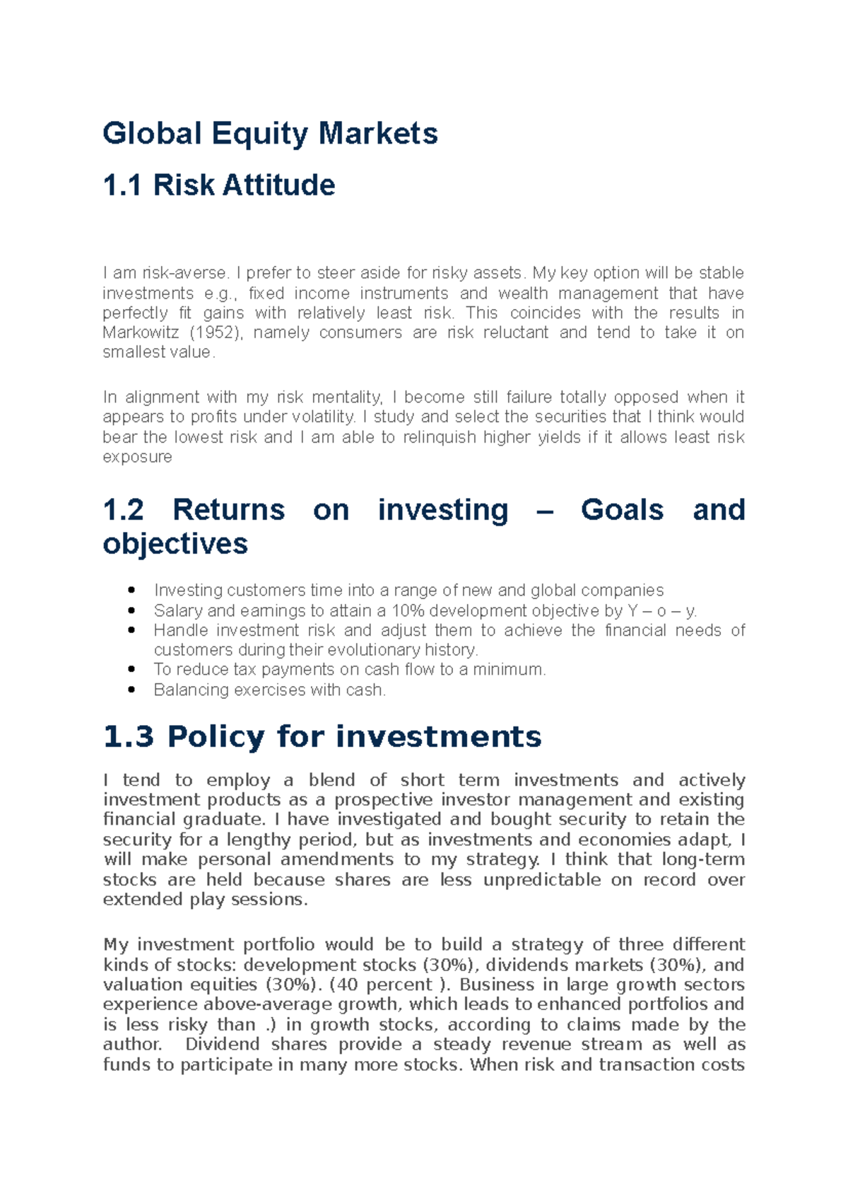 Global Equity Markets - bhjvfbjhvfbj - Global Equity Markets 1 Risk ...