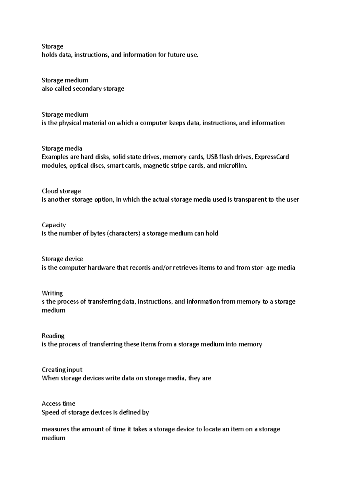Chpt6 - practise material with answers - Storage holds data ...
