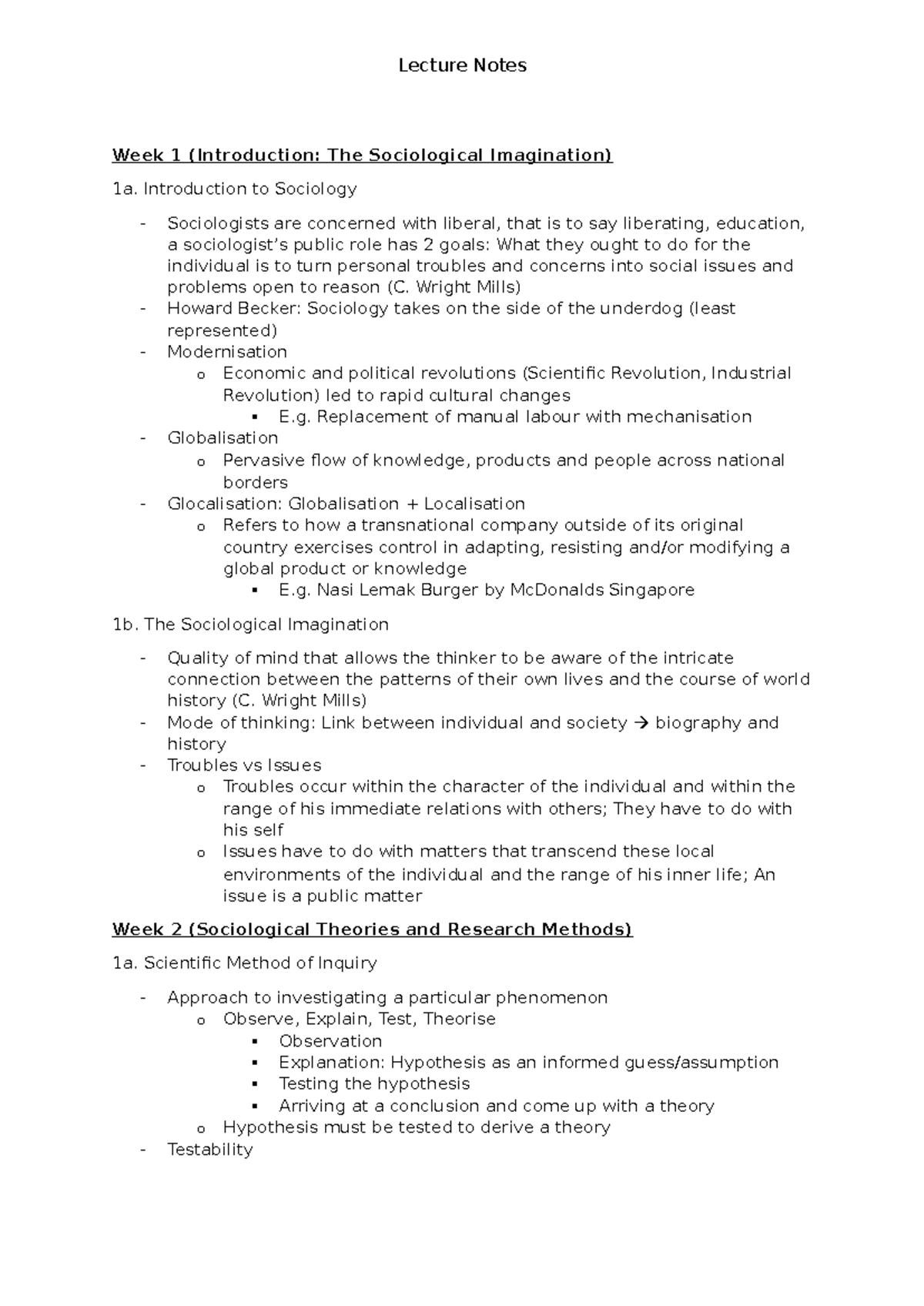 SC1101E - Week 1 (Introduction: The Sociological Imagination) 1a ...