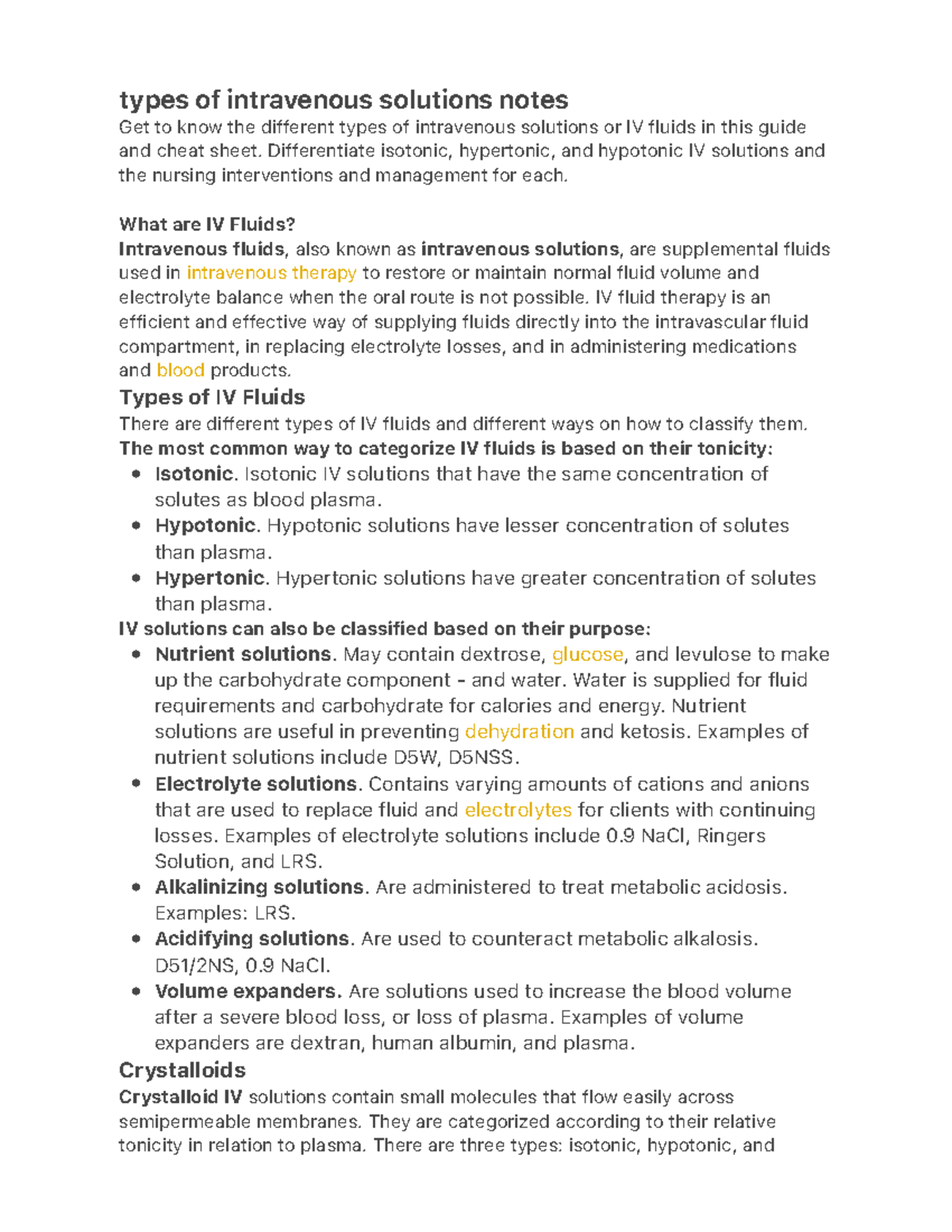 Types of intravenous solutions notes - ï ï ï ï ï ï ï ï types of ...
