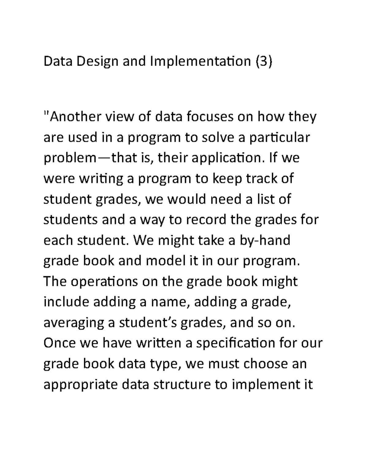 Ds18 Data Structures Notes Data Design And Implementation 3 Another View Of Data Focuses