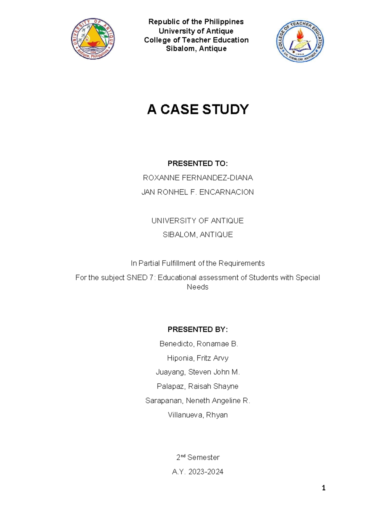 CASE Study - University of Antique College of Teacher Education Sibalom ...