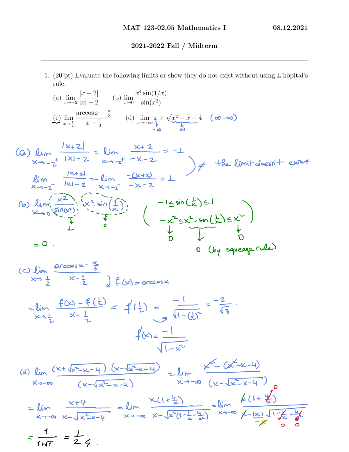 Mat123 2021 midterm cozumleri - Mathematics 2 - Studocu
