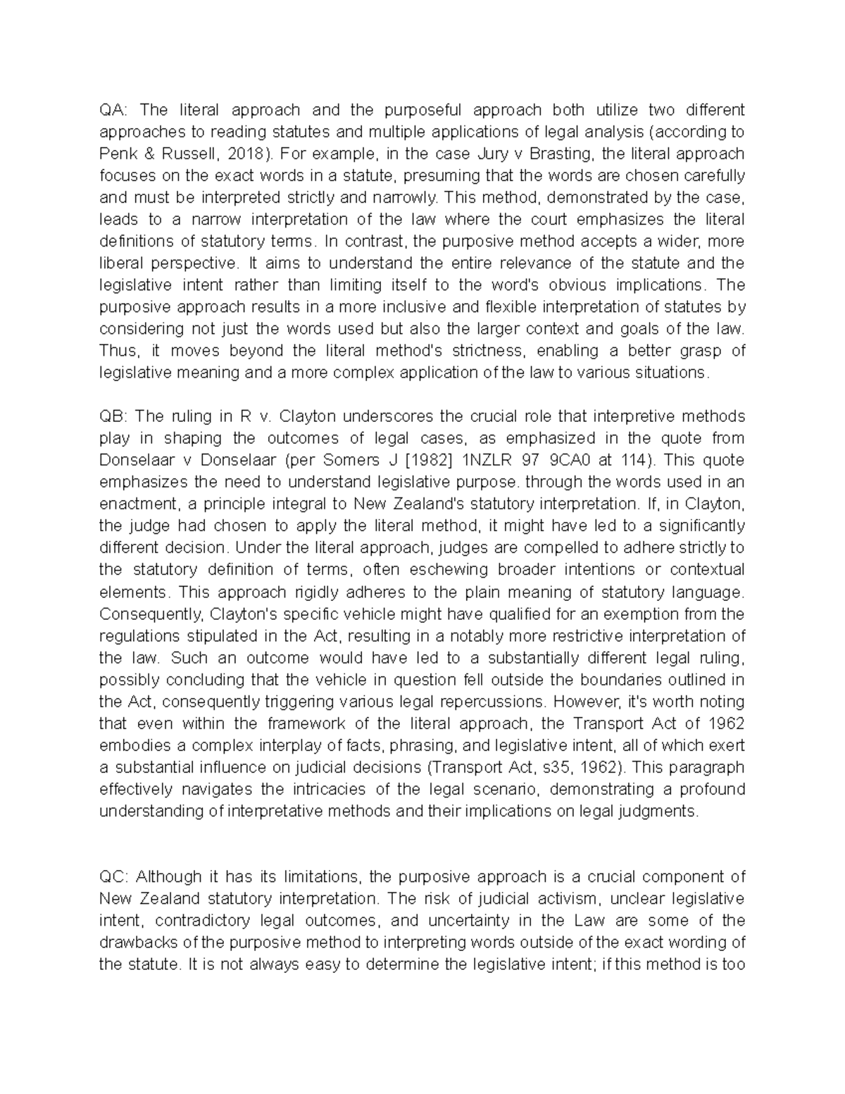 microassignment 2 - QA: The literal approach and the purposeful ...