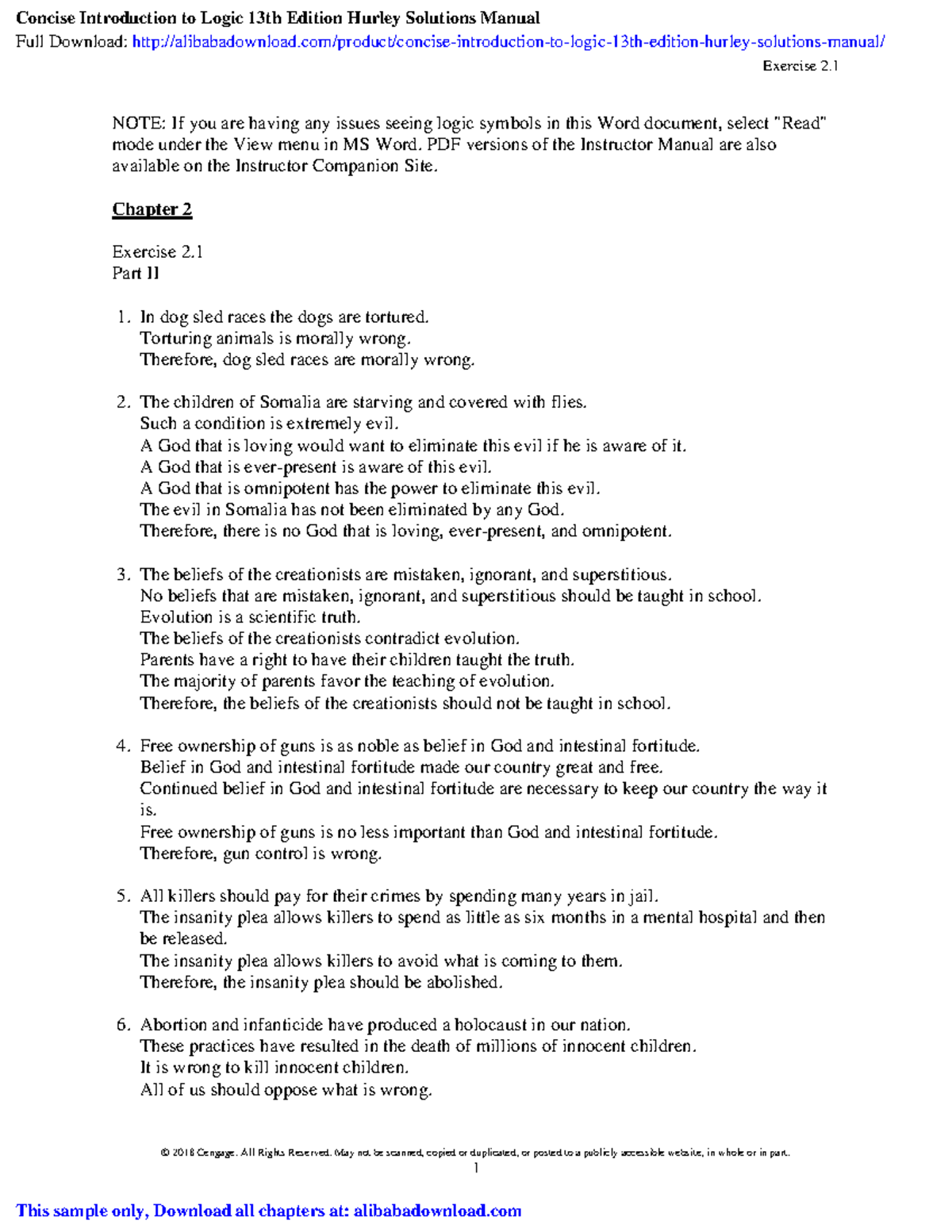 3854-28concise-introduction-to-logic-13th-edition-hurley-solutions-manual.pdf - Exercise 2 ...