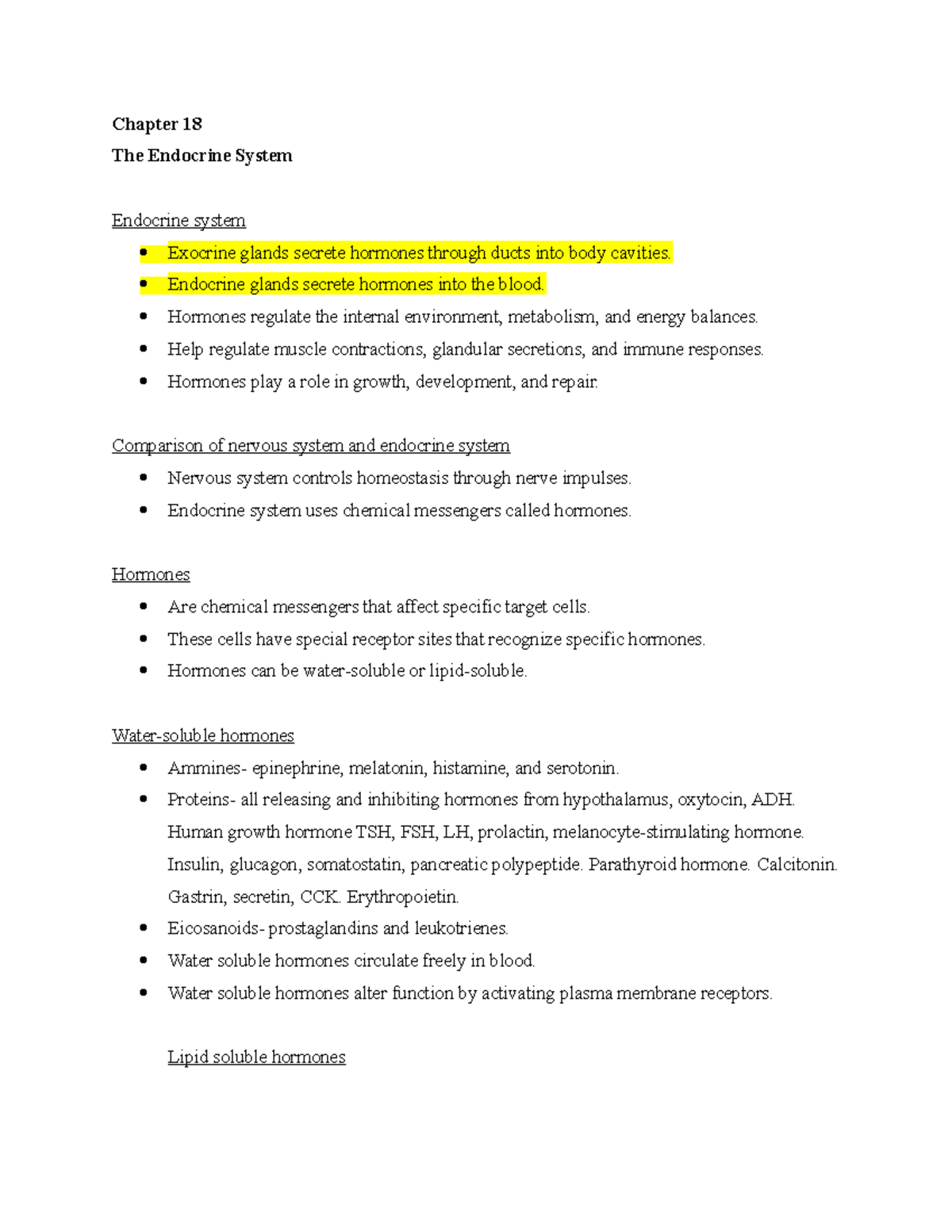 Chapter 18 - Chapter 18 The Endocrine System Endocrine system Exocrine ...