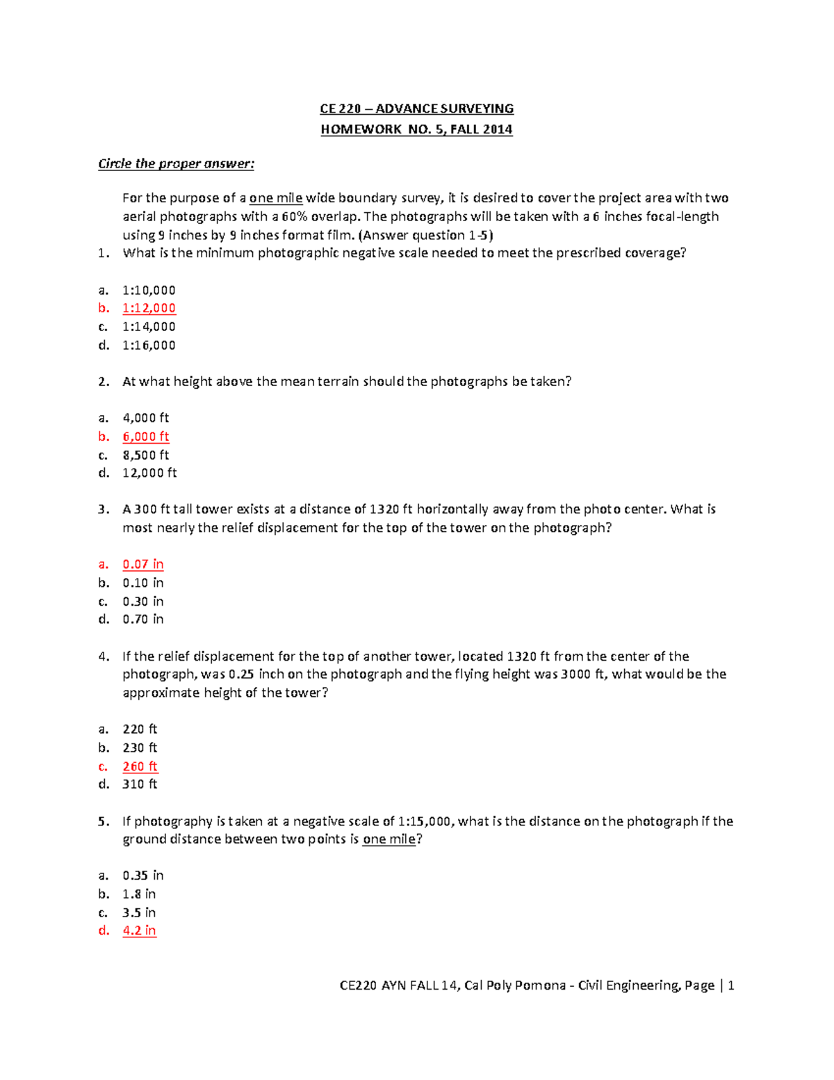 CE 220 HW5 Solutions - CE 220 – ADVANCE SURVEYING HOMEWORK NO. 5 , FALL ...