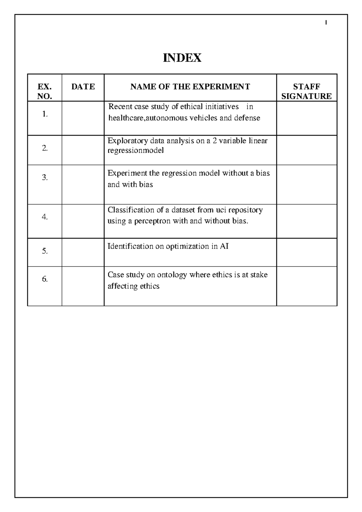 CCS345-EAI LAB Manual - Eai lab - INDEX EX. NO. DATE NAME OF THE EXPERIMENT STAFF SIGNATURE 1 ...