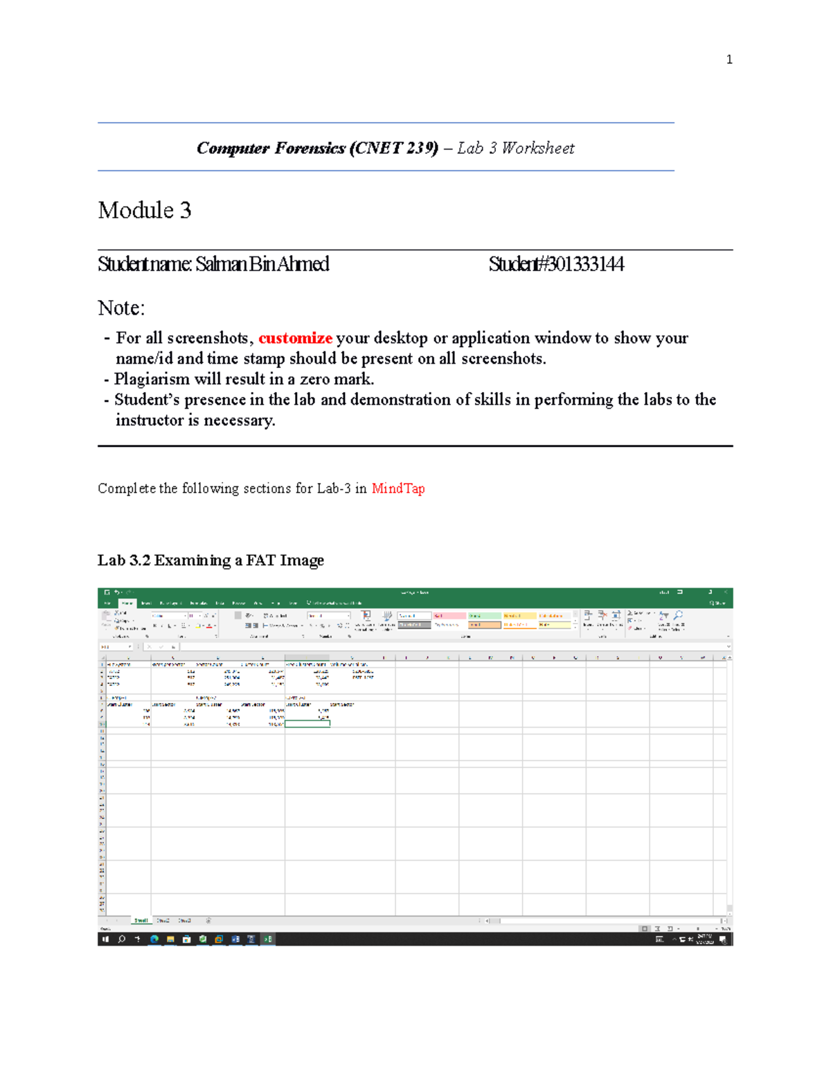 Lab 3 worksheet - 1 Computer Forensics (CNET 239) – Lab 3 Worksheet ...
