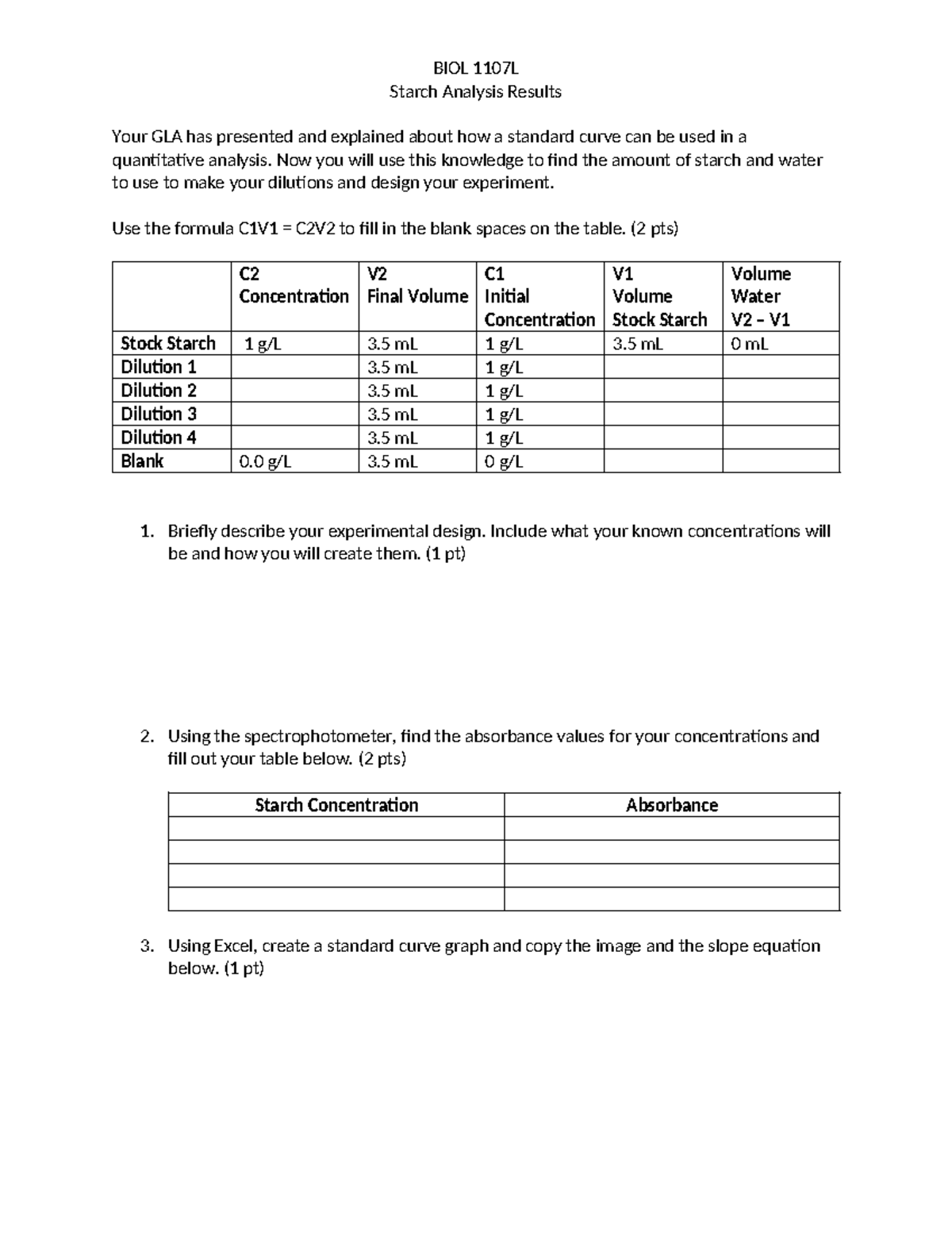BIOL 1107L Starch Analysis Results - BIOL 1107L Starch Analysis Results ...