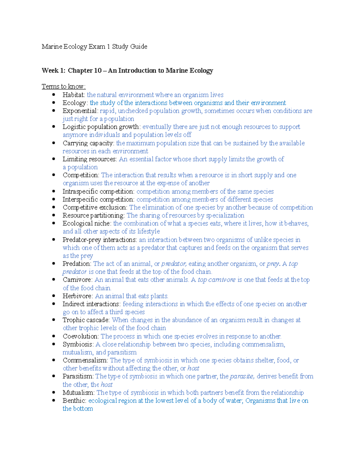 Marine Ecology - Exam 1 - Study Guide - Marine Ecology Exam 1 Study ...