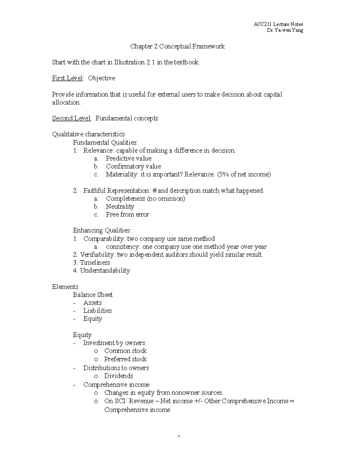 Ch2notes - ACC211 Lecture Notes Dr. Ya-wen Yang Chapter 2 Conceptual ...