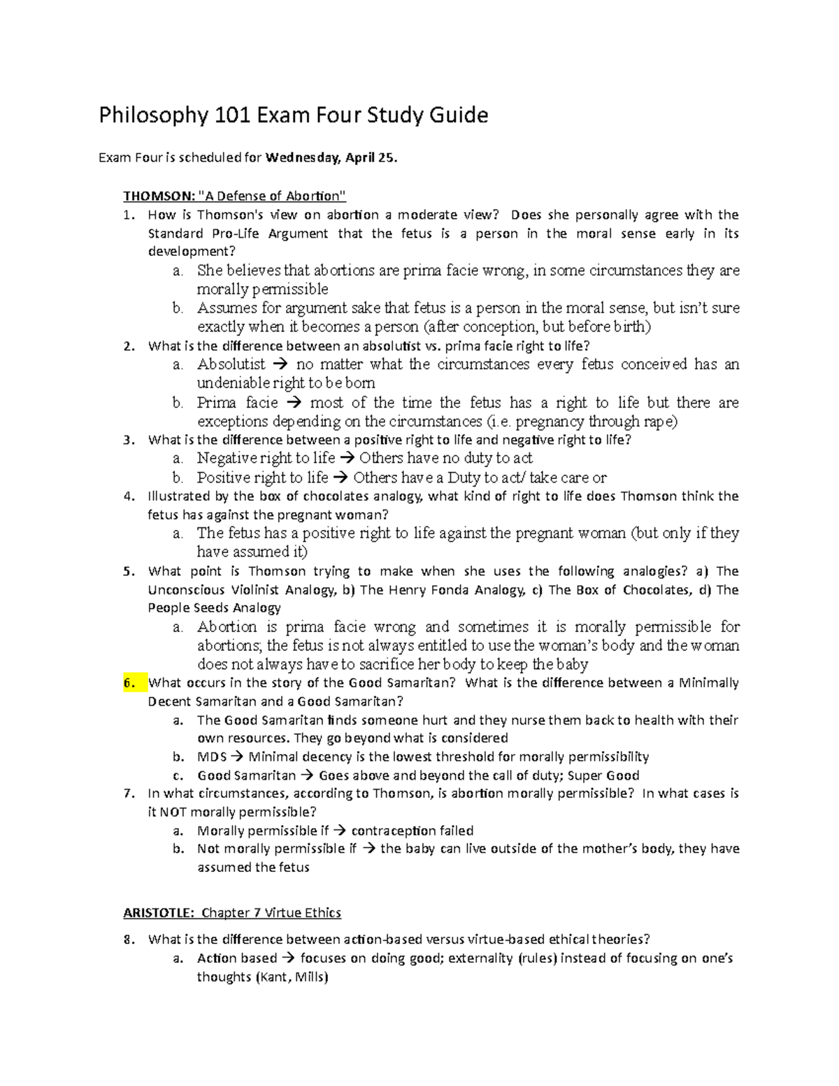 Philosophy 101 Exam Four Study Guide Draft - Philosophy 101 Exam Four ...