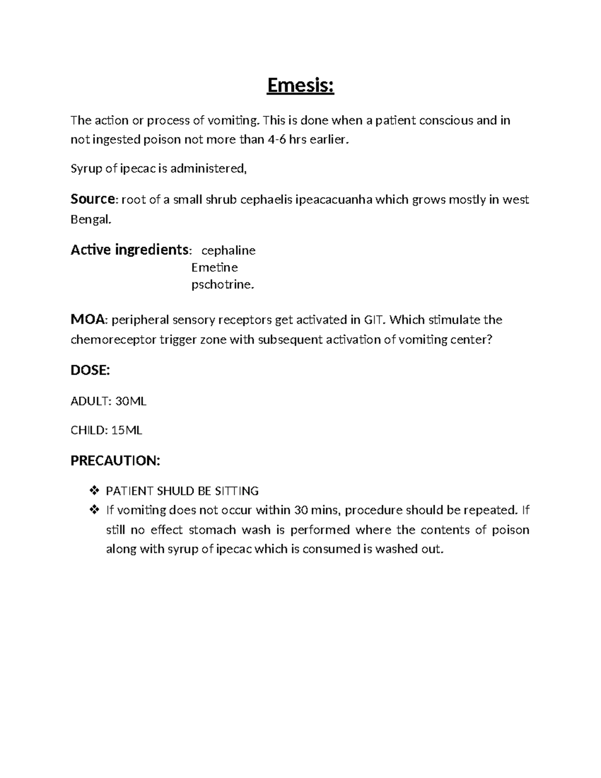 Emesis - Lecture notes - Emesis: The action or process of vomiting ...