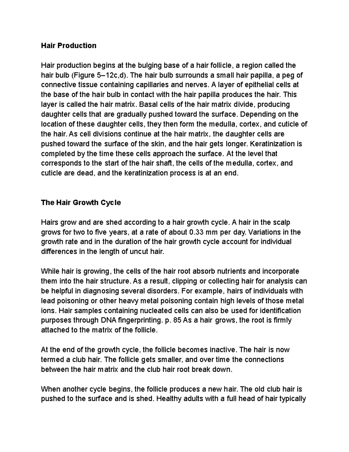 Hair Production - Lecture notes 4 - Hair Production Hair production ...