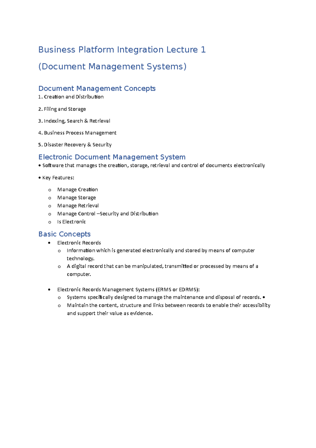 Document Management Systems Topic 1 Notes - Business Platform ...