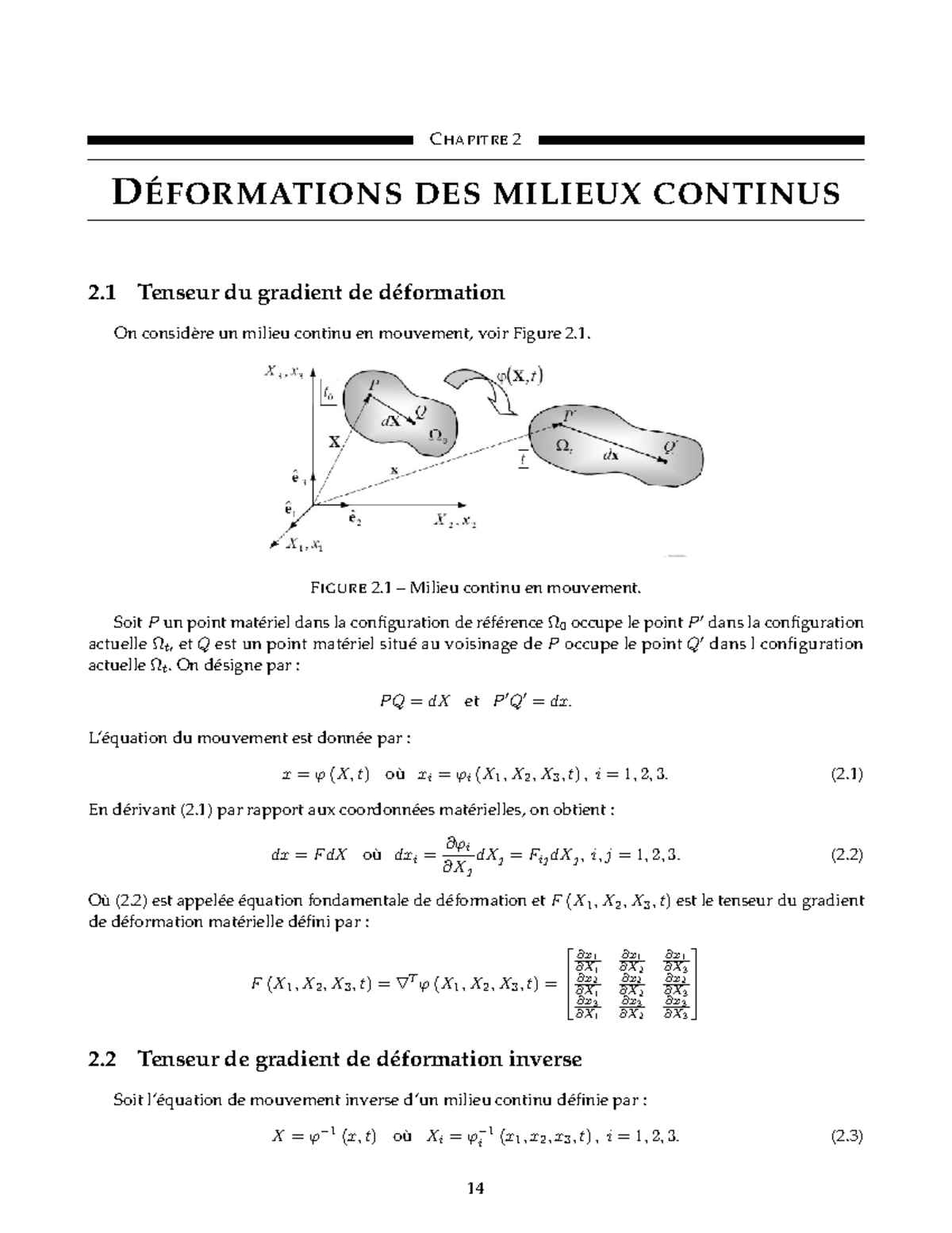MMC Chapitre 2 - CHAPITRE 2 DÉFORMATIONS DES MILIEUX CONTINUS 2 Tenseur ...