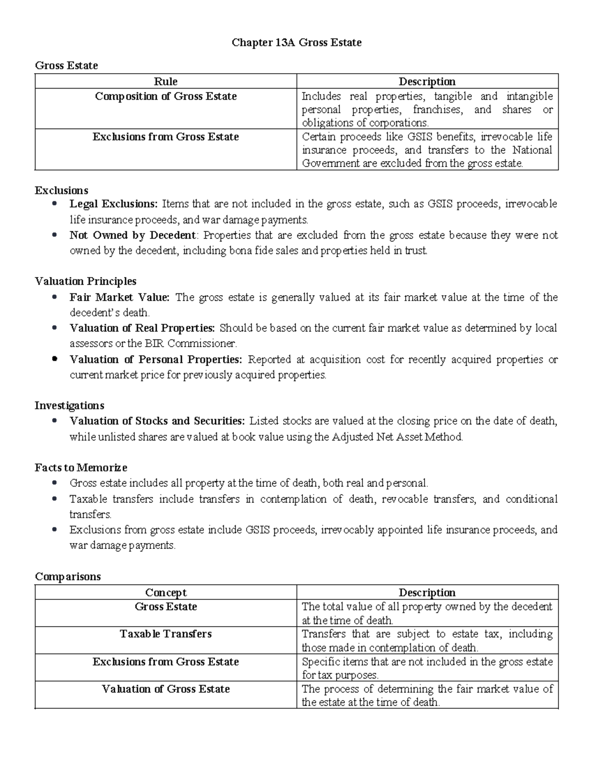 TXT101 - reviewer - Chapter 13A Gross Estate Gross Estate Rule ...