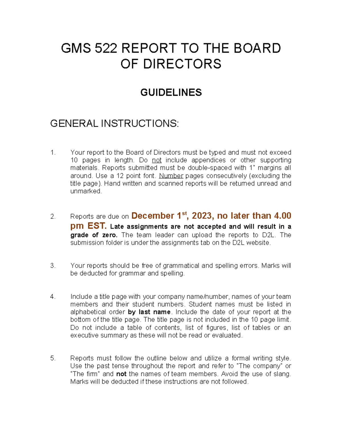 GMS522 Report Format-F2023 - GMS 522 REPORT TO THE BOARD OF DIRECTORS ...