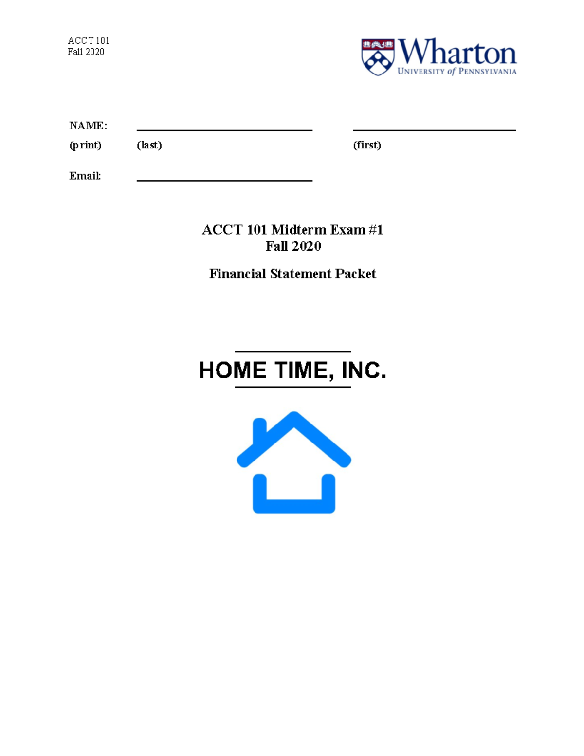 ACCT 101-2020 Midterm 1 - ACCT 101 Fall 2020 NAME: (print) (last ...