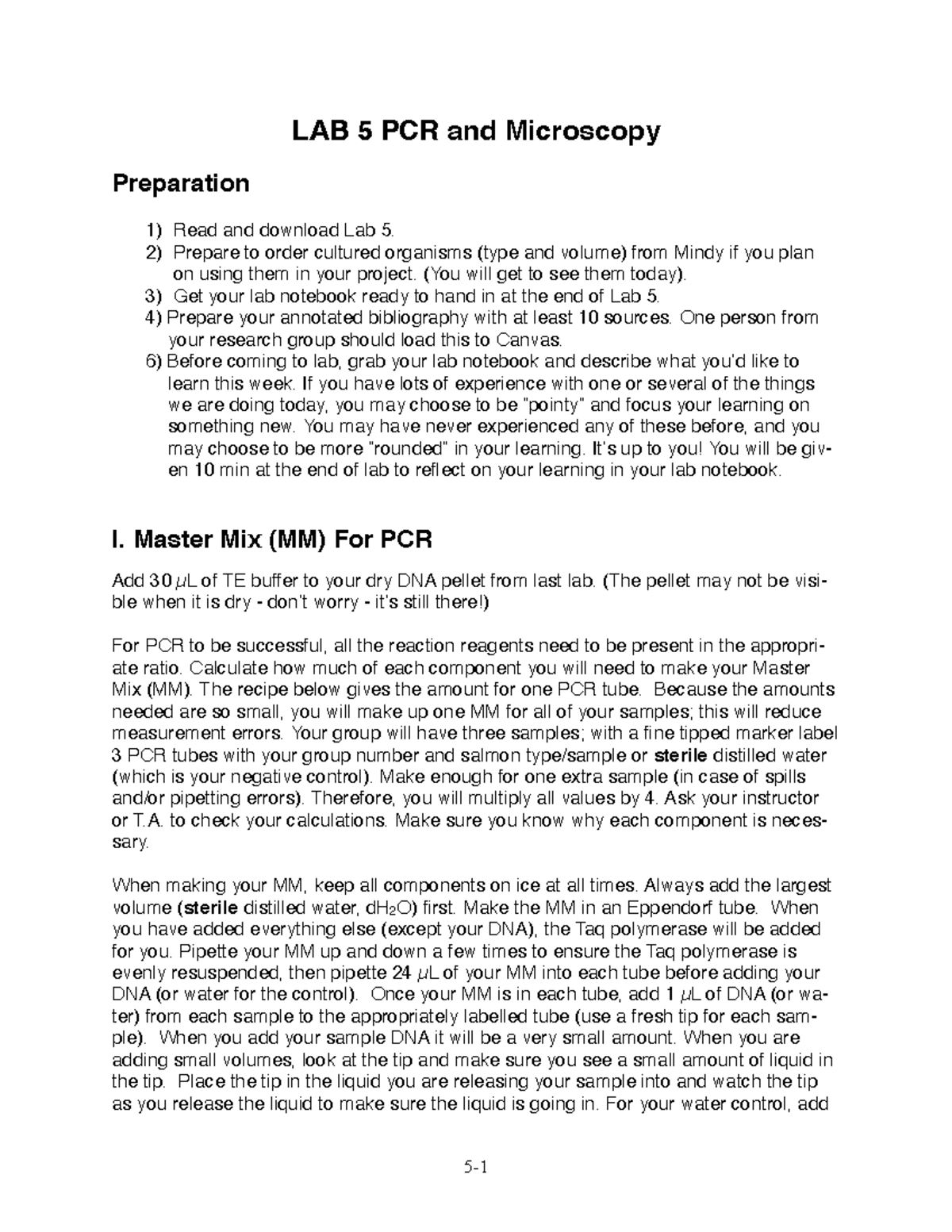 Lab 5, Biol 342 2021 - LAB 5 PCR and Microscopy Preparation Read and ...