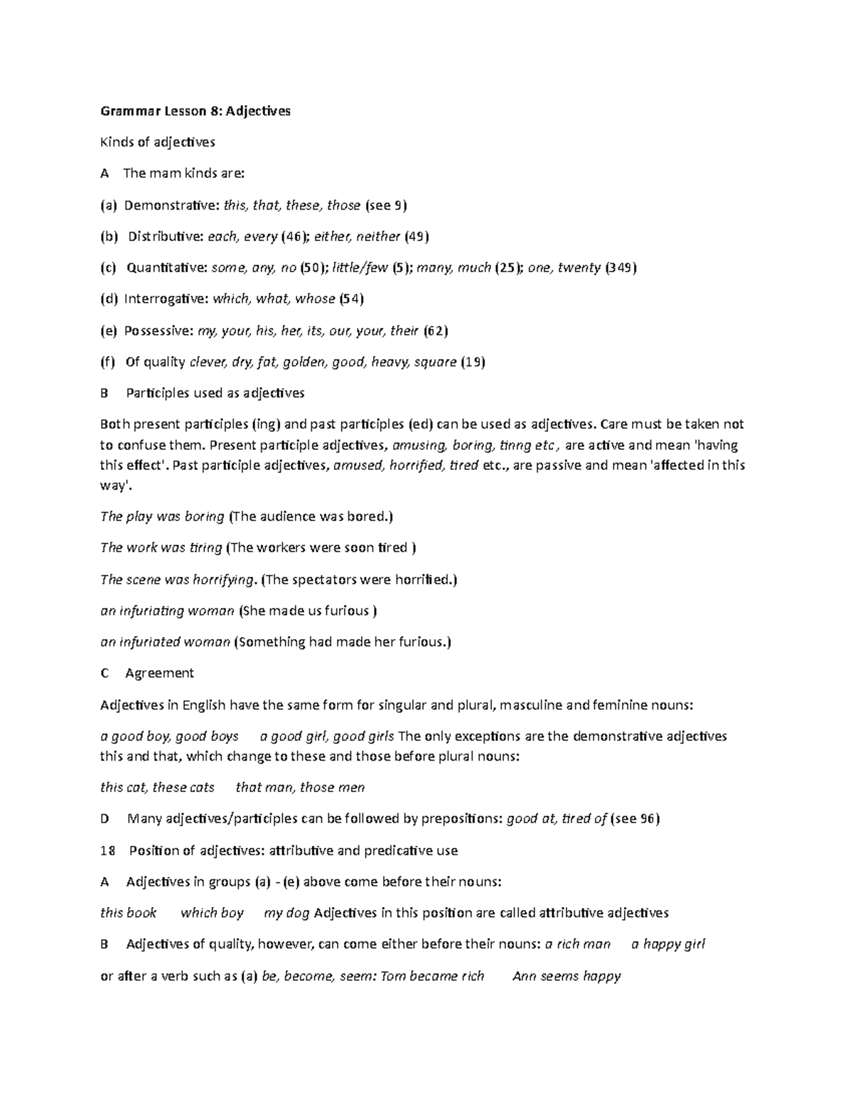 Grammar Lesson 8 Adjectives - Grammar Lesson 8: Adjectives Kinds of ...