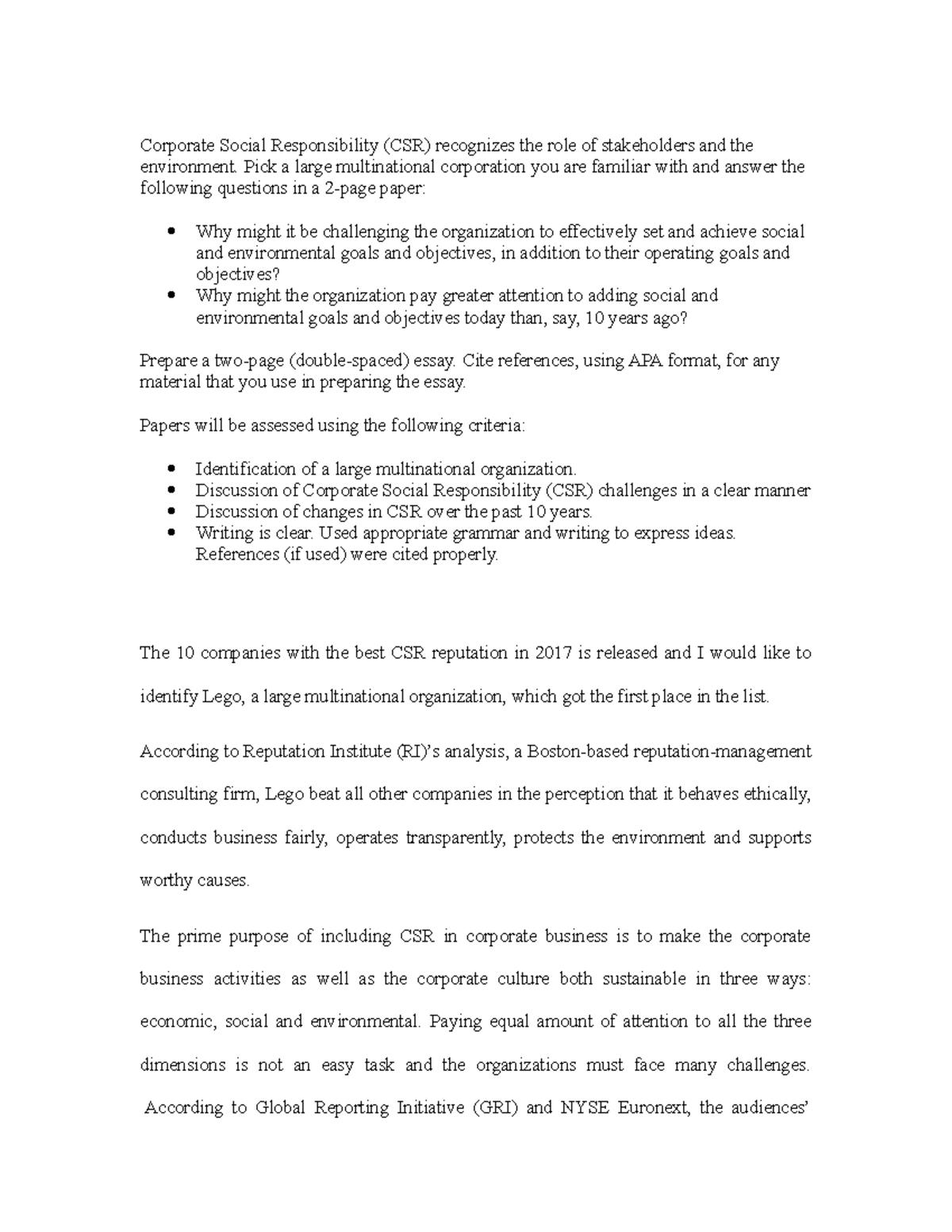 06.Written Assignment Unit 6 - Corporate Social Responsibility (CSR ...