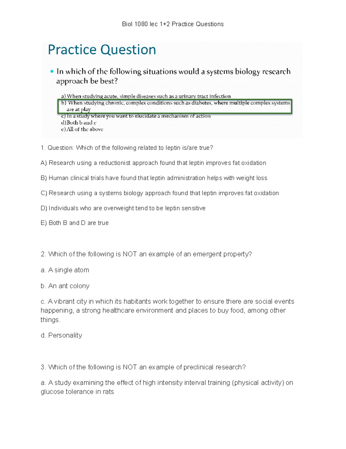 Biol 1080 lec 1 + 2 MCQ - Practice multiple choice questions with answers for Biol 1080 lectures ...