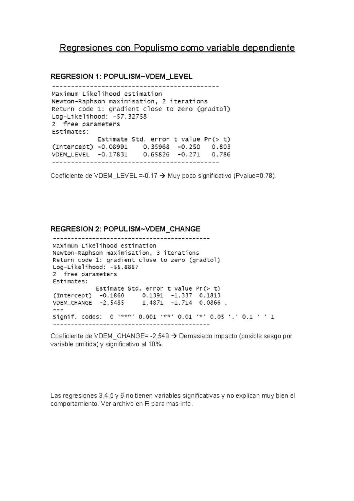 Resultado Regresiones Paper Populismo - Regresiones con Populismo como ...