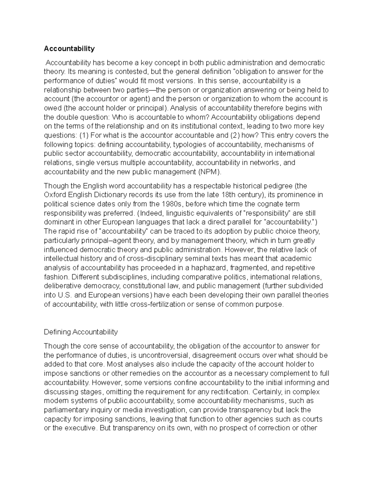 Accountability - Accountability Accountability has become a key concept ...