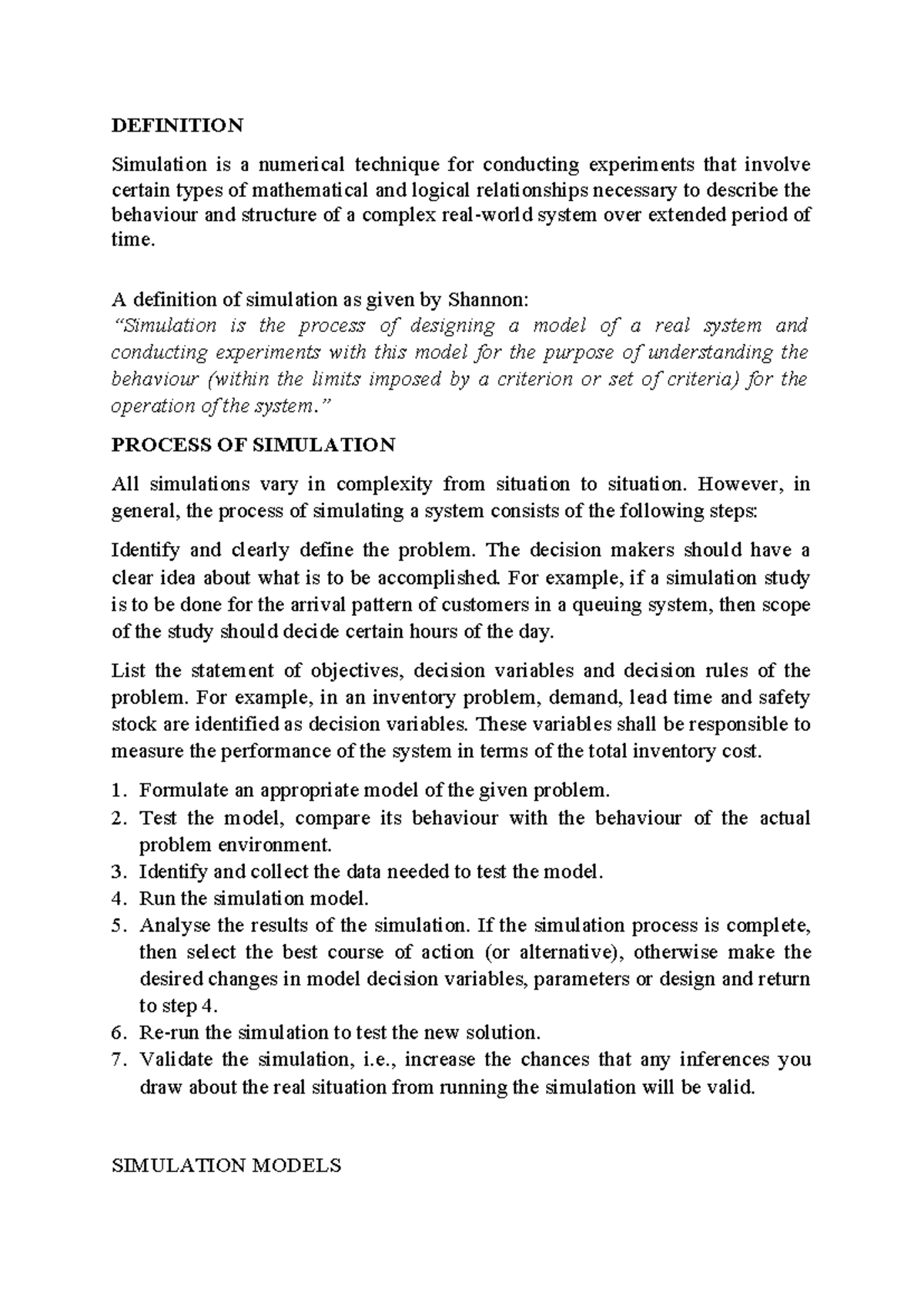 Simulation Notes 5fffcf 2ca9694d85ac636febe8da94ae - DEFINITION ...