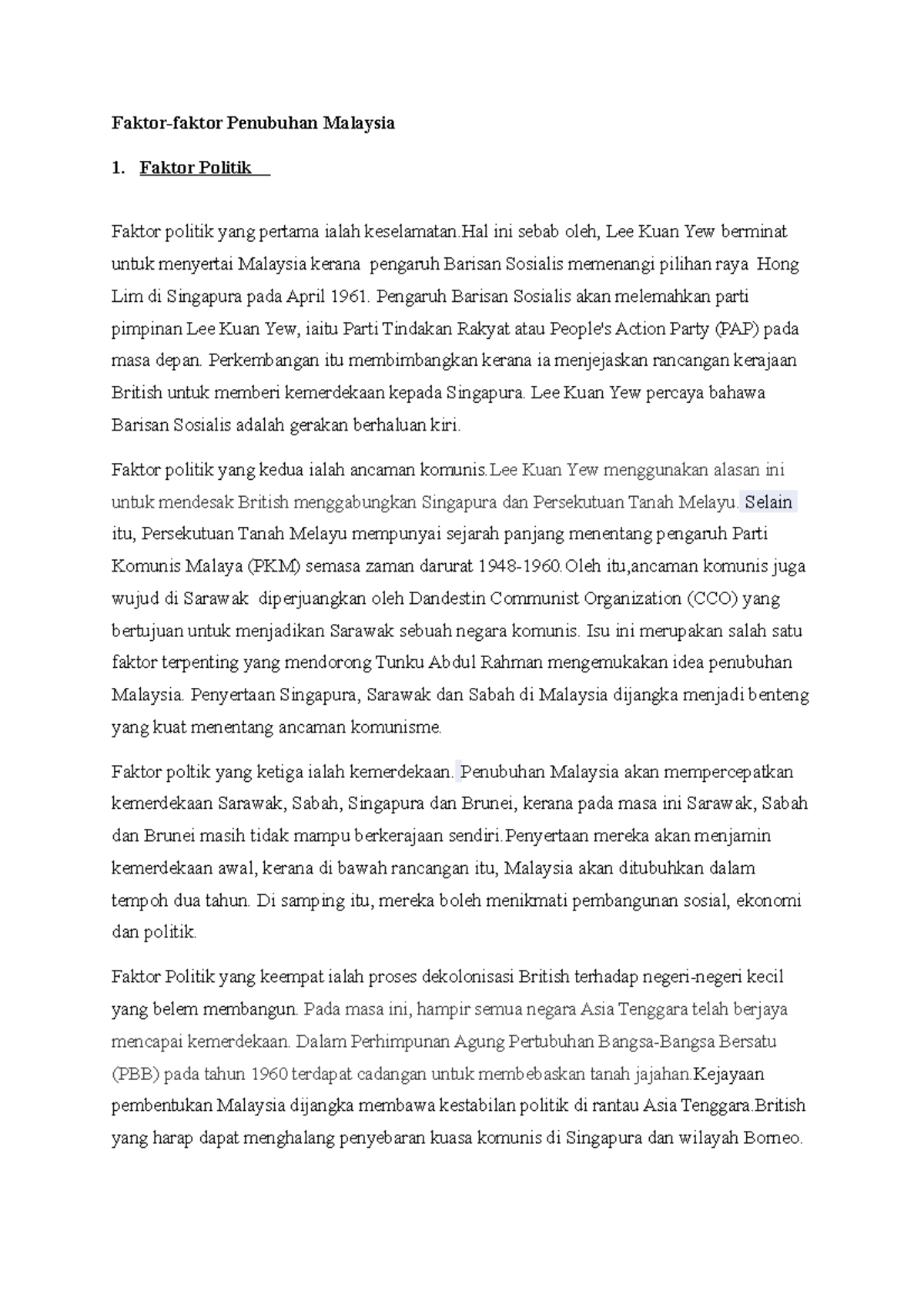 Faktor 2 Penubuhan Tanah Melayu - Titas - SEGi - Studocu