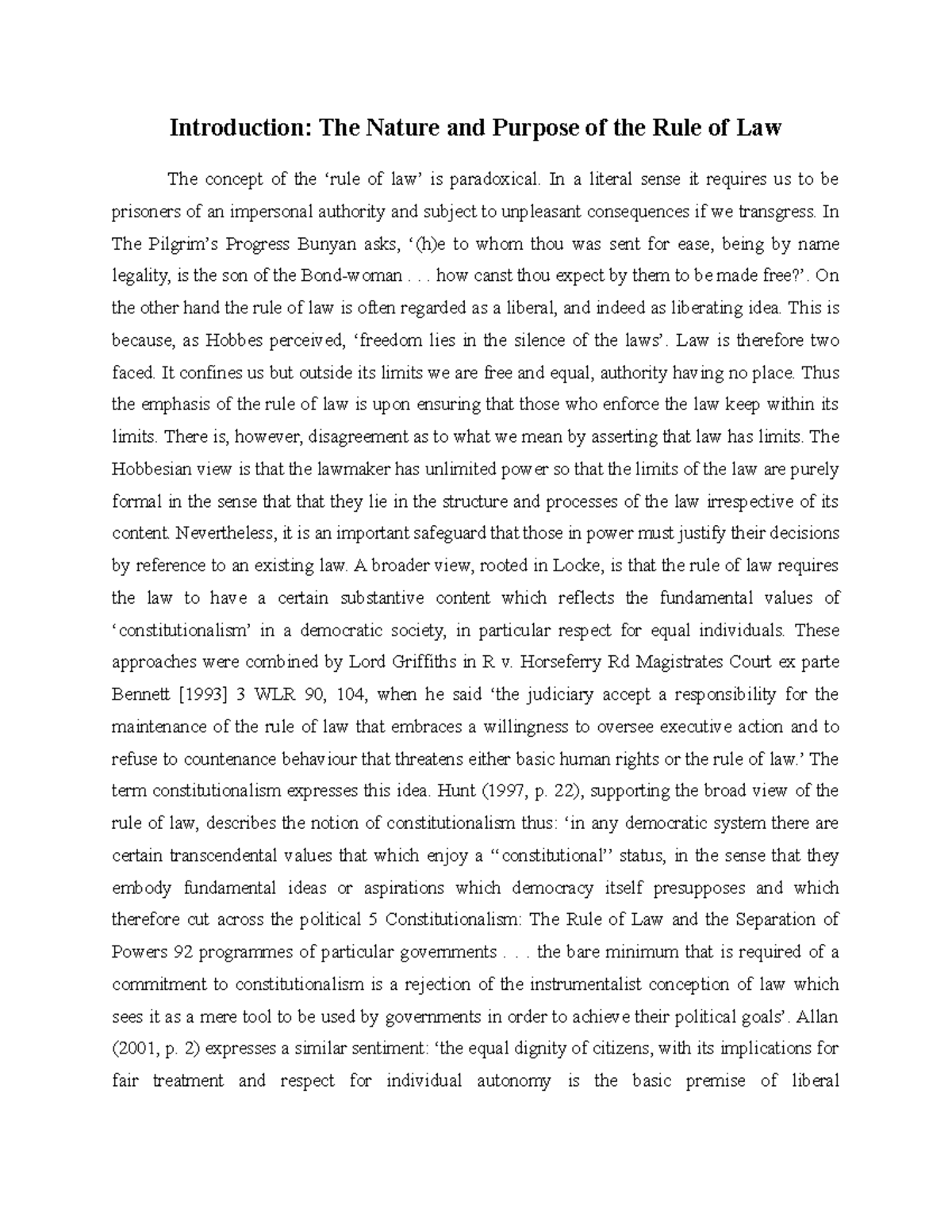 Introduction-The Nature and Purpose of the Rule of Law - In a literal ...