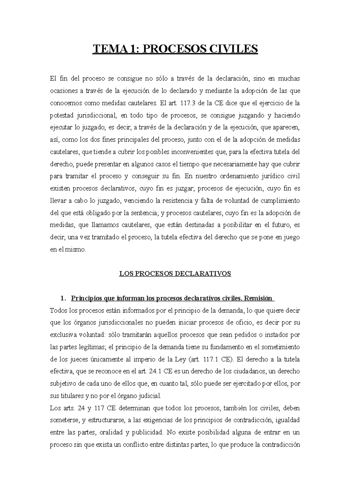 TEMA 1 Manual - Apuntes 1 - TEMA 1: PROCESOS CIVILES El fin del proceso ...
