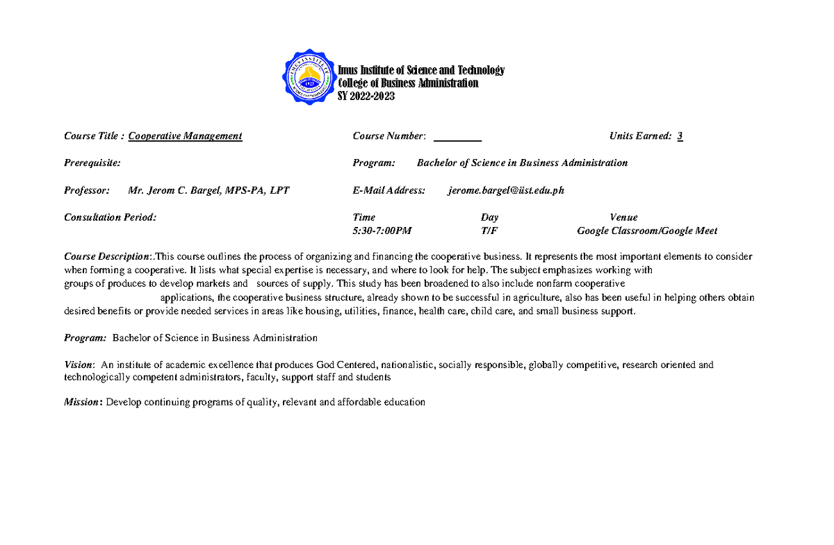 Cooperative-Management-Syllabus - Imus Institute of Science and ...