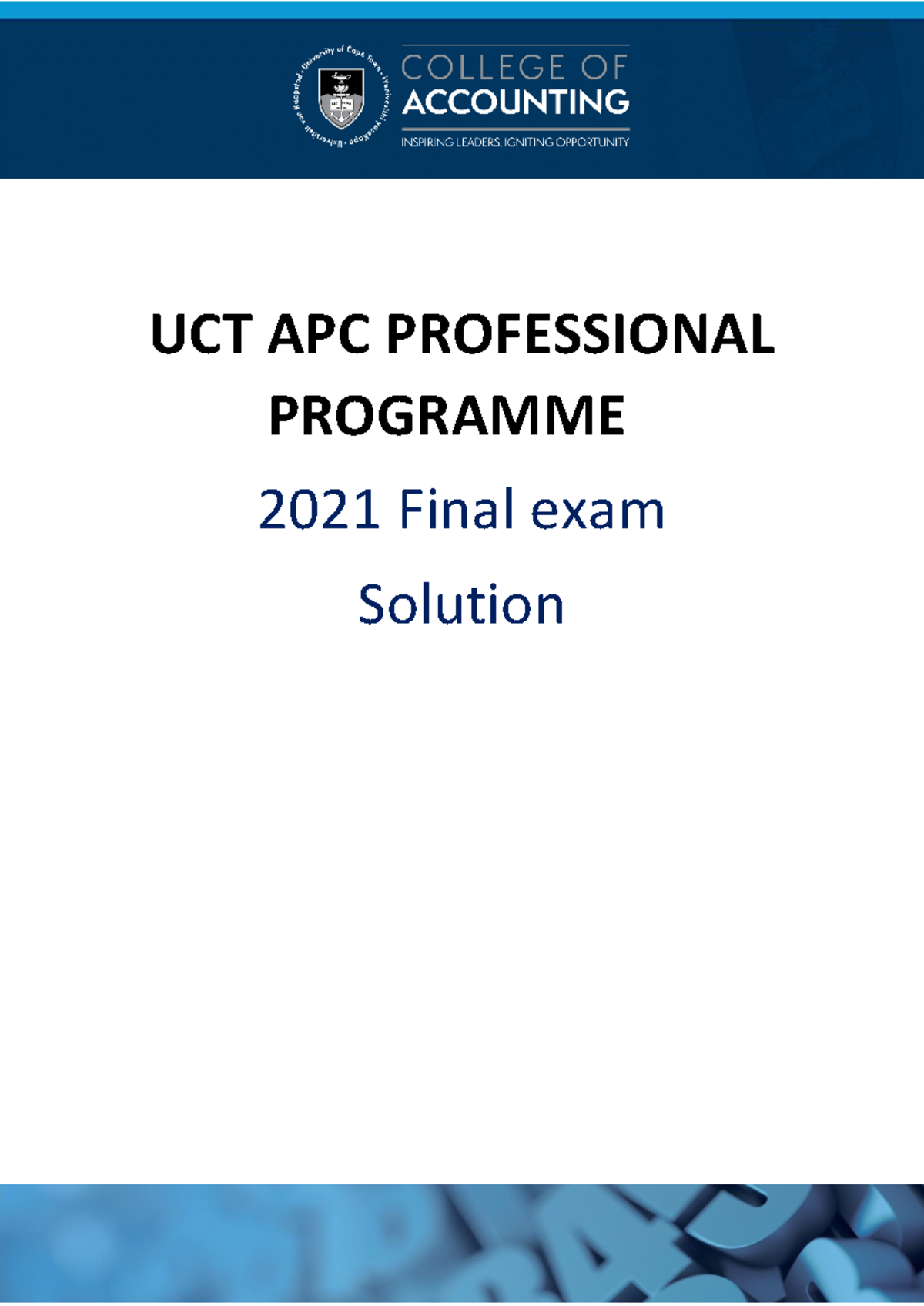 APC 2021 Final exam Solution - ACC1006F - Studocu