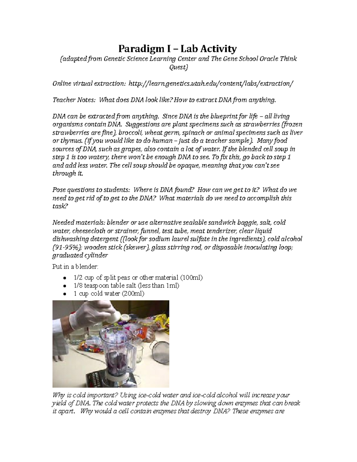 8.2 Lab Activity DNA Extraction - Paradigm I – Lab Activity (adapted ...