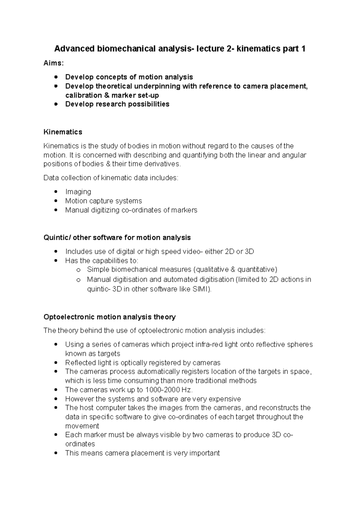 Biomechanics lecture 2- kinematics part 1 - Advanced biomechanical ...