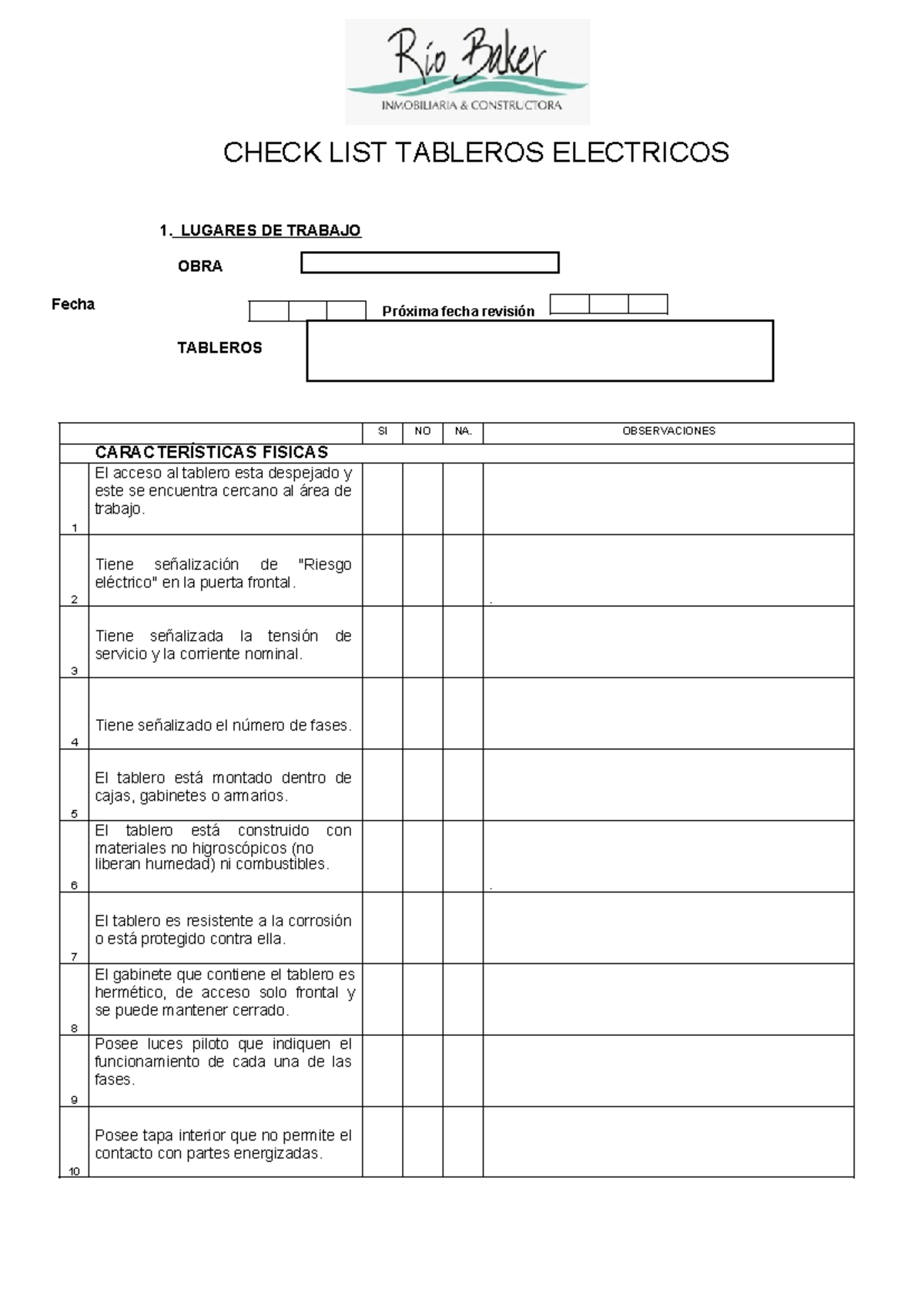 Check List Tableros Electricos Check List Tableros Electricos 1