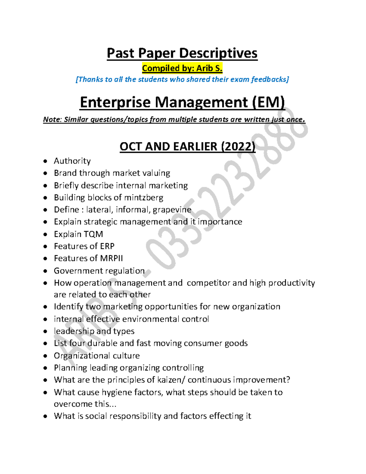 PP EM - AUG Updated - Past Paper Descriptives Compiled by: Arib S ...
