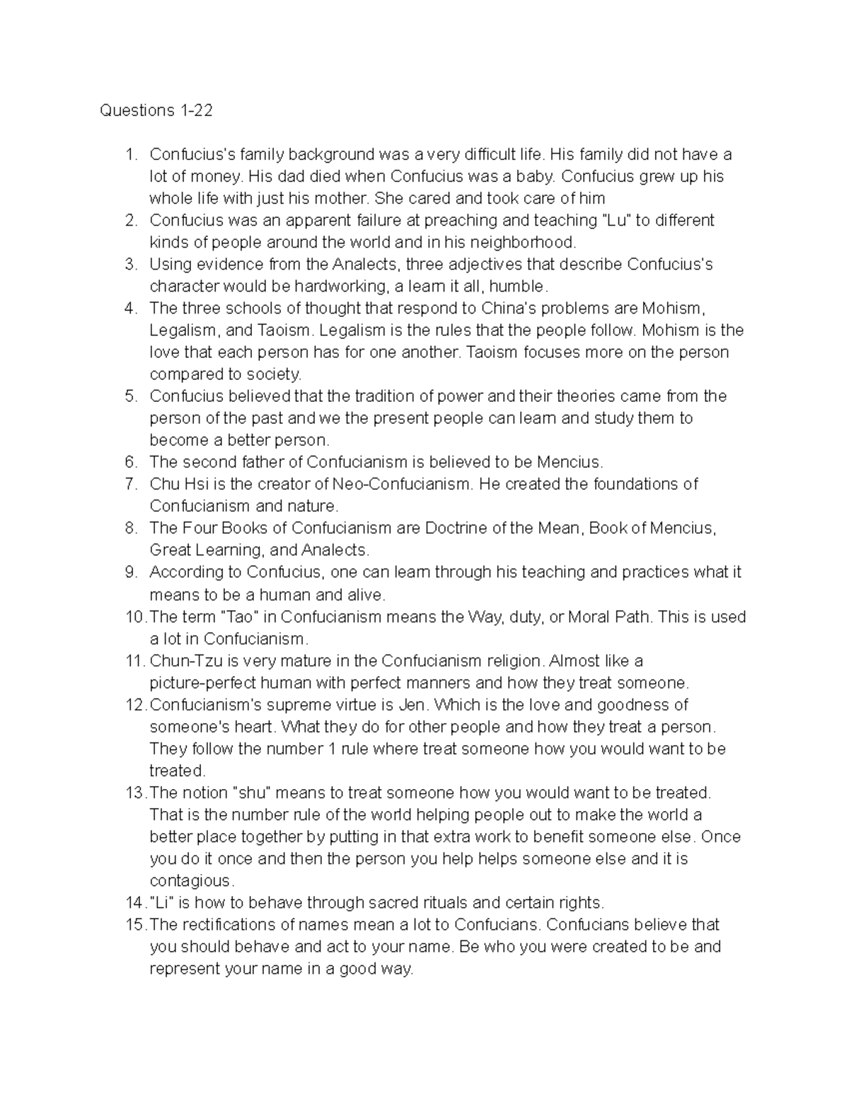 Chapter #7 Confucianism Review Questions pp. 143-144 - Questions 1 ...