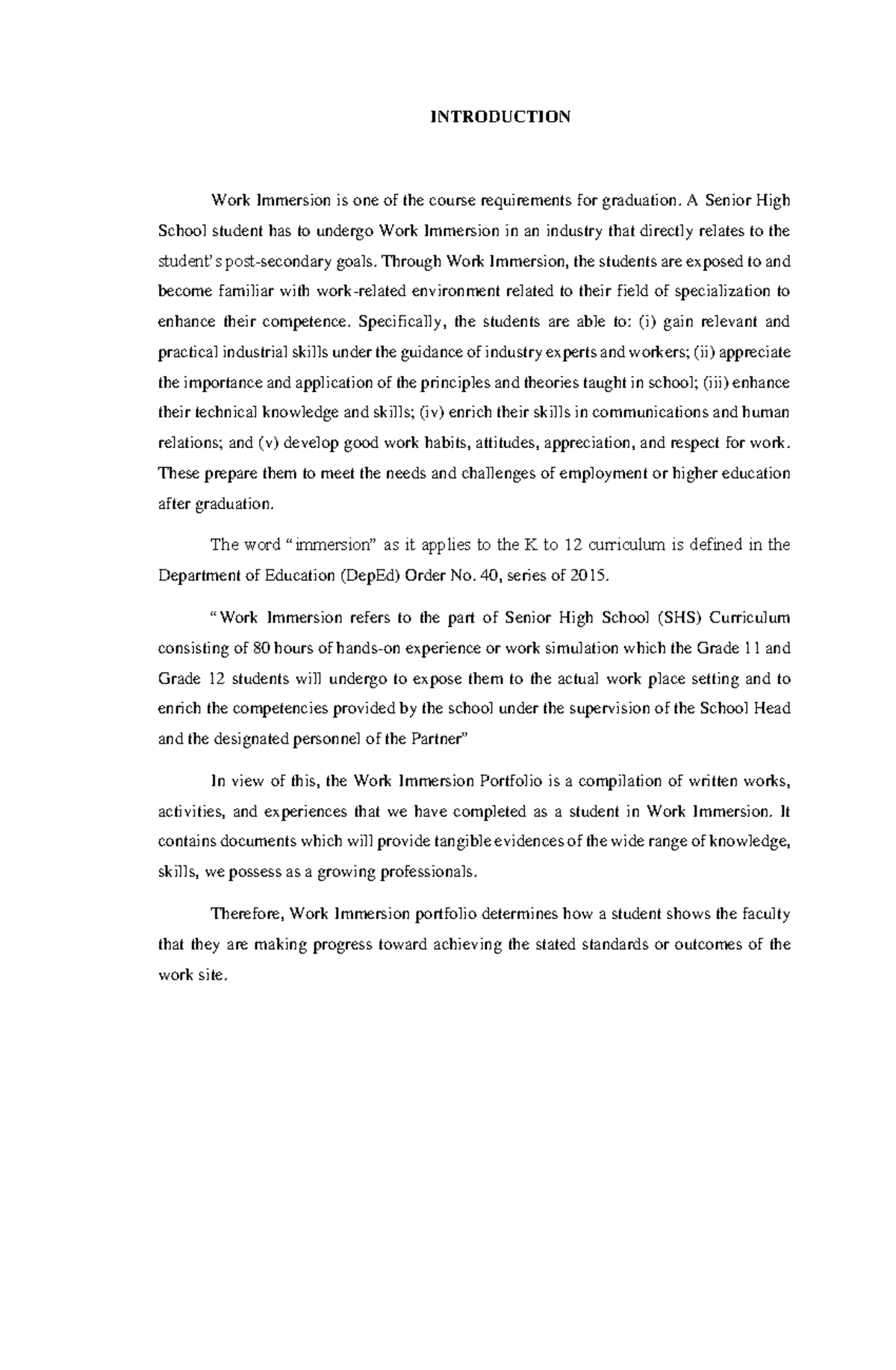 Inbound 4967806847469002058 - INTRODUCTION Work Immersion is one of the ...