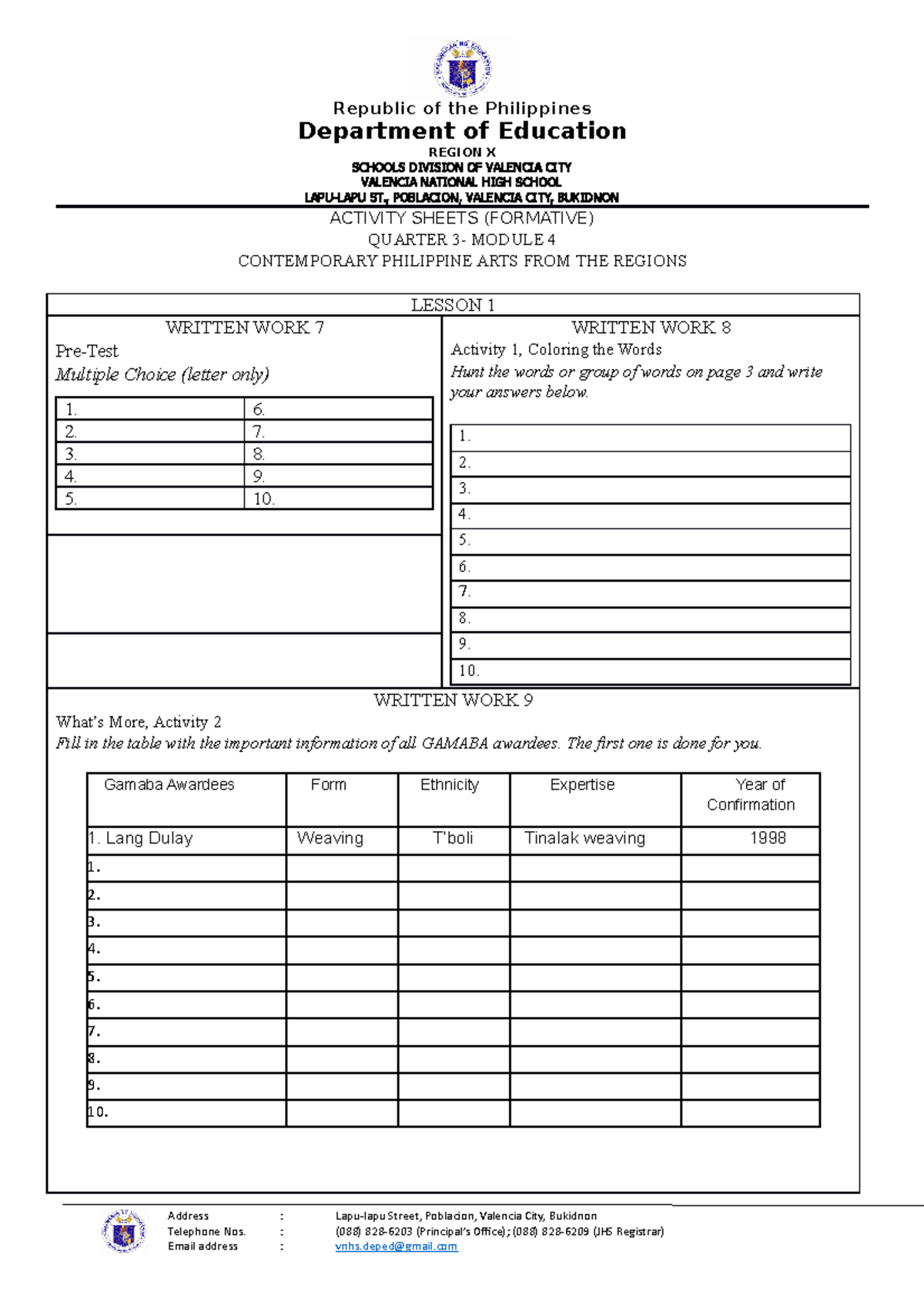 Activity- Sheet-CPAR2 - Department of Education REGION X SCHOOLS ...