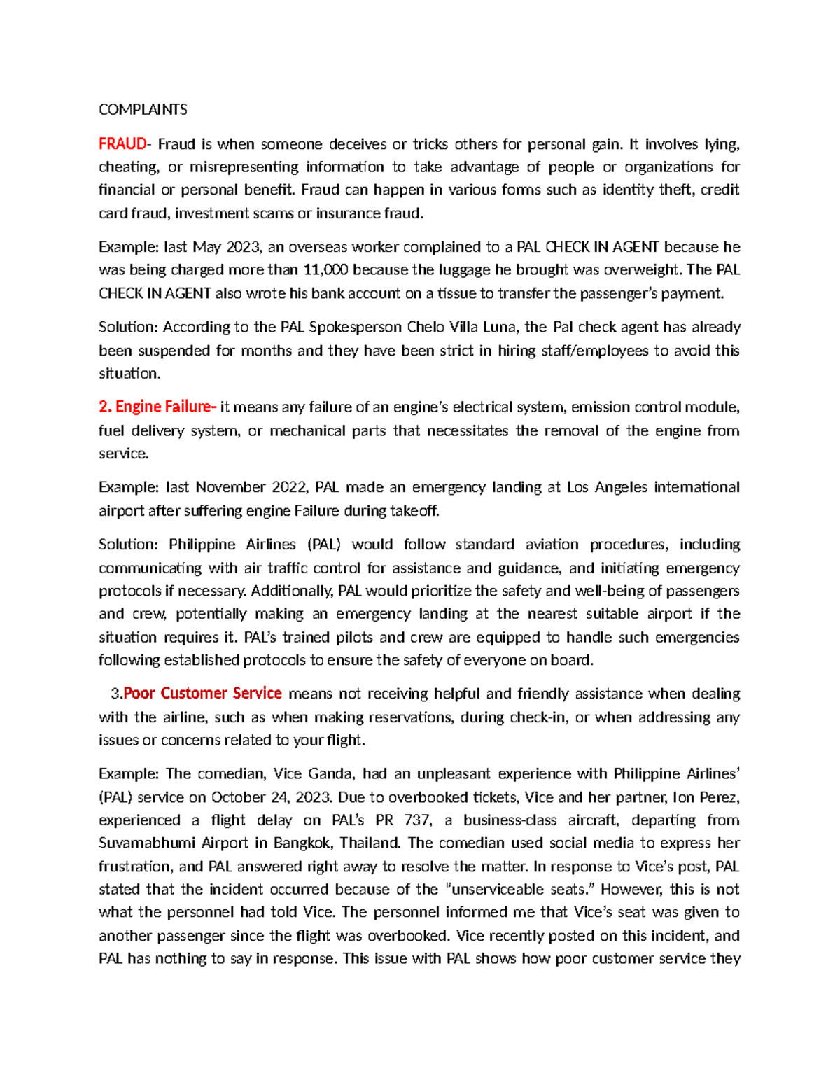 PAL Complaints - COMPLAINTS FRAUD- Fraud is when someone deceives or ...