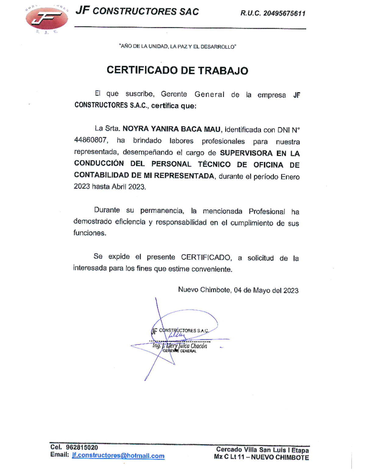 01 A 04 - 2023 JF Constructores SAC - Nose que son - Studocu