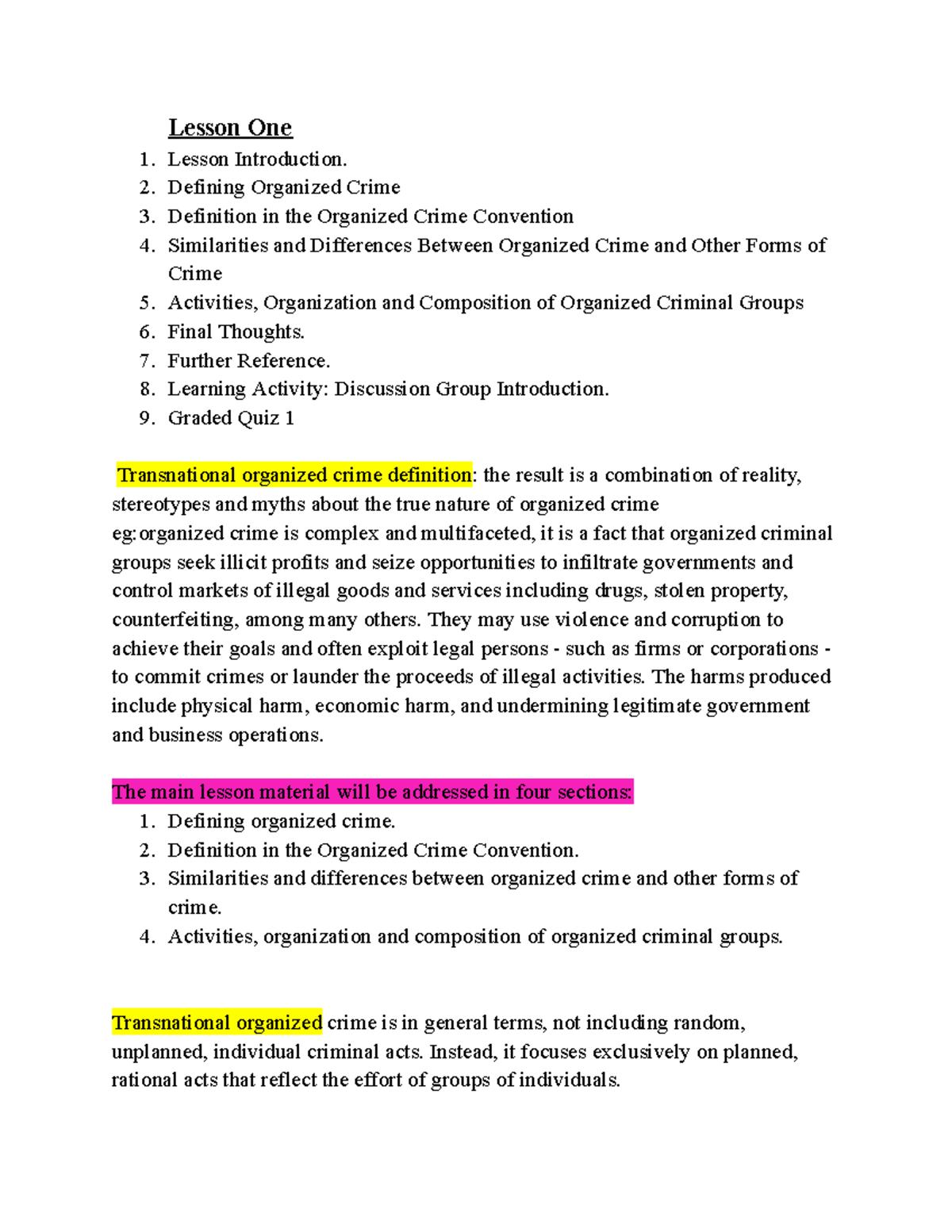 Transnational Organized Crime Lesson 1 - Lesson One 1. Lesson ...