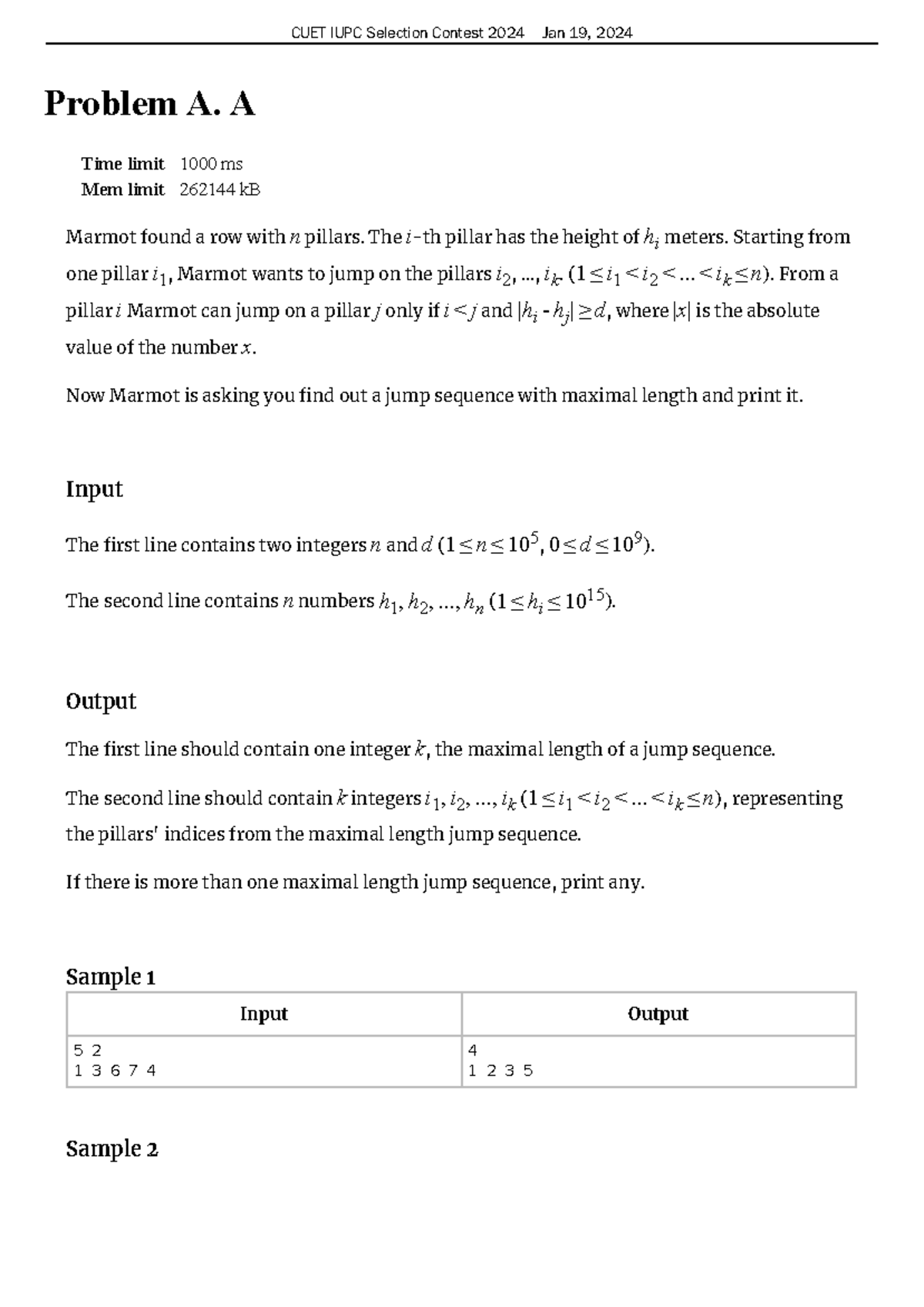 A program for the problem solving - CUET IUPC Selection Contest 2024 ...