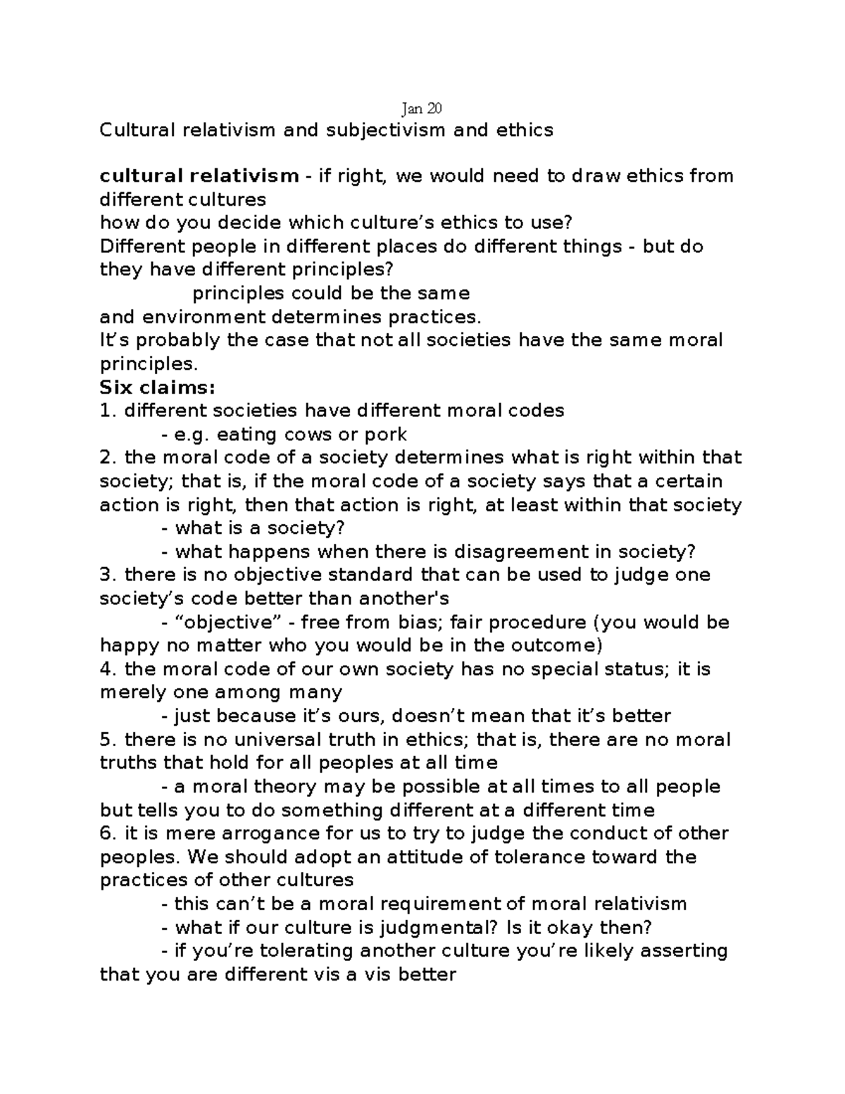 LGST 210 Notes until Midterm - Jan 20 Cultural relativism and ...